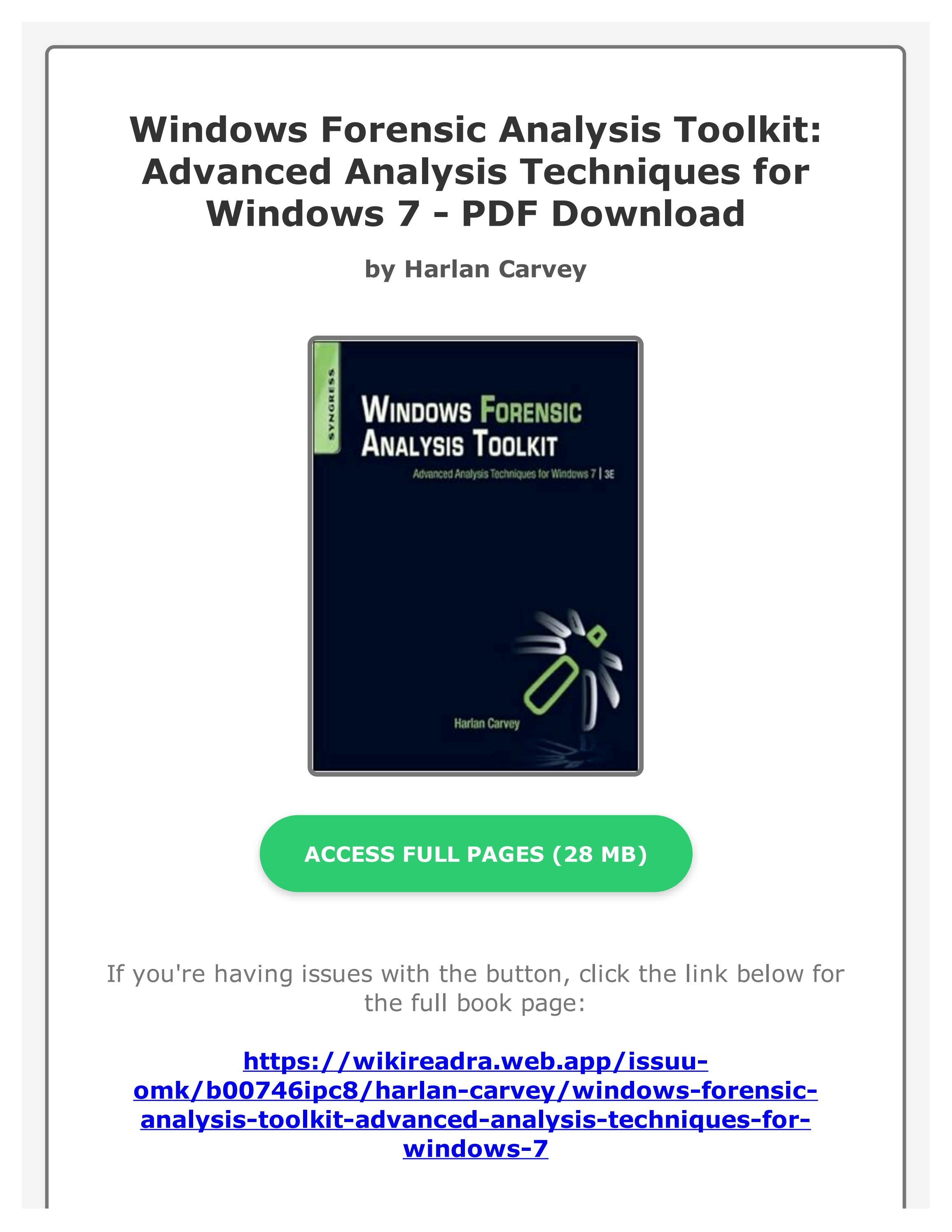 Free Pdf Windows Forensic Analysis Toolkit Advanced Analysis Techniques For Windows 7 By Harlan 