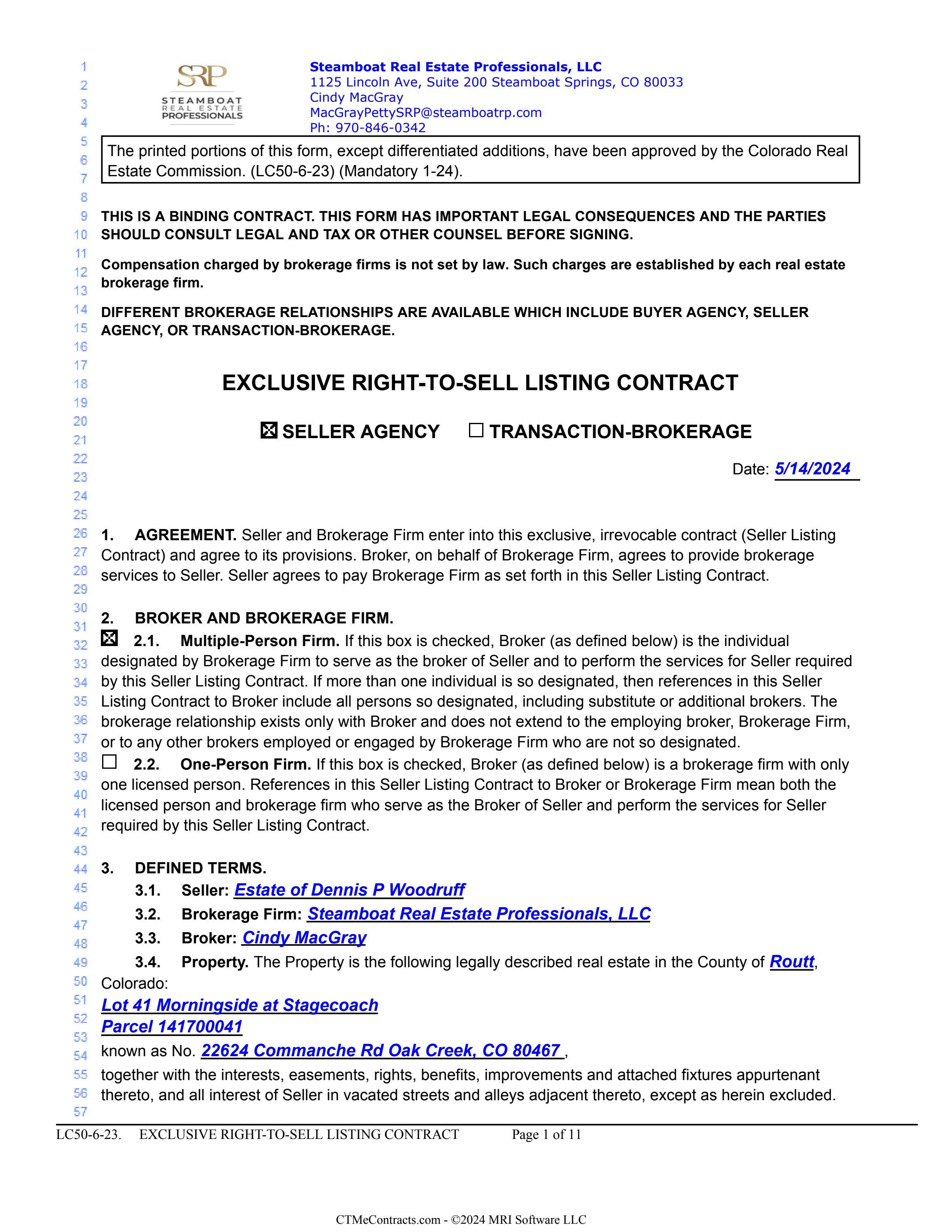 22624 Commanche Road - Sample Listing Agreement for Judi Woodruff by ...