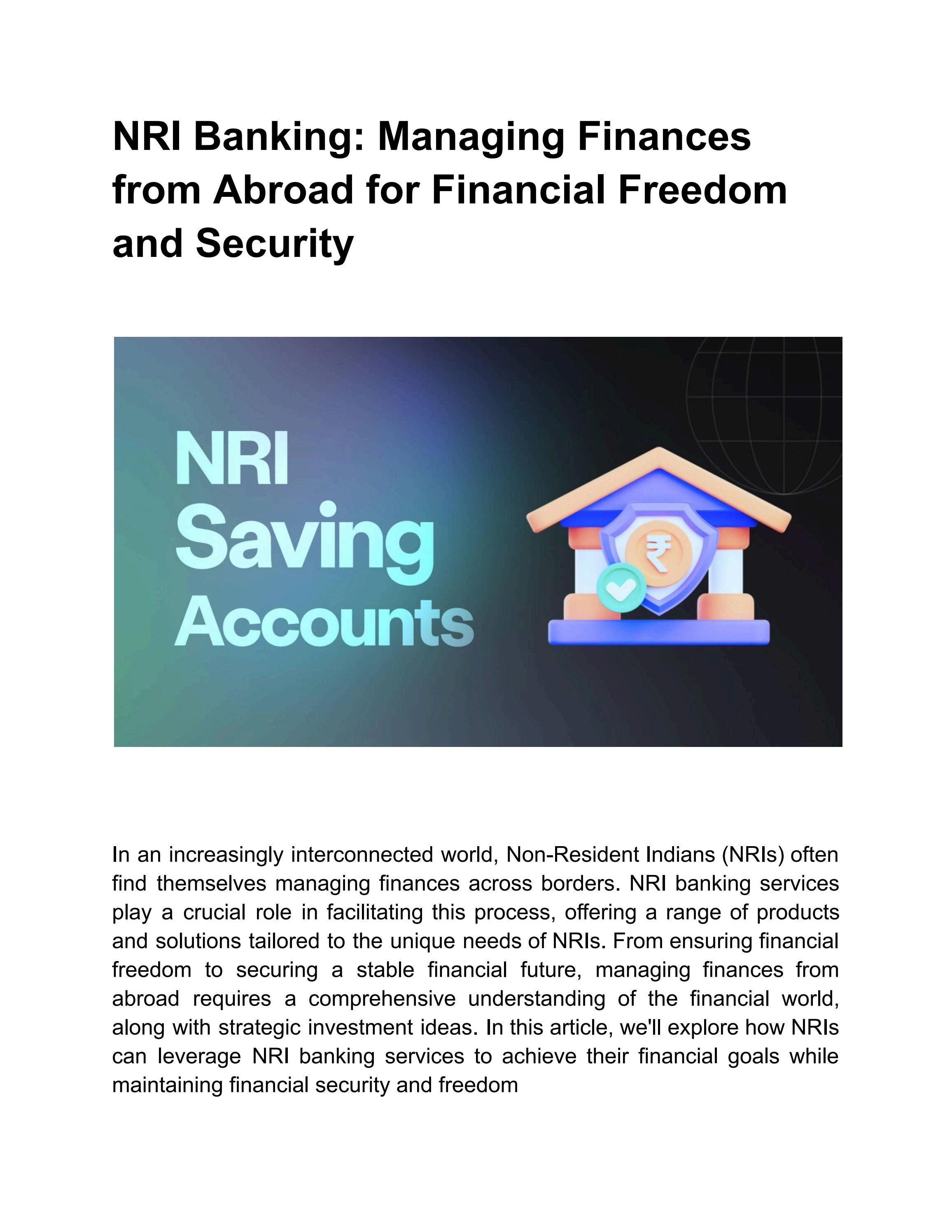 NRI Banking: Managing Finances from Abroad for Financial Freedom and ...