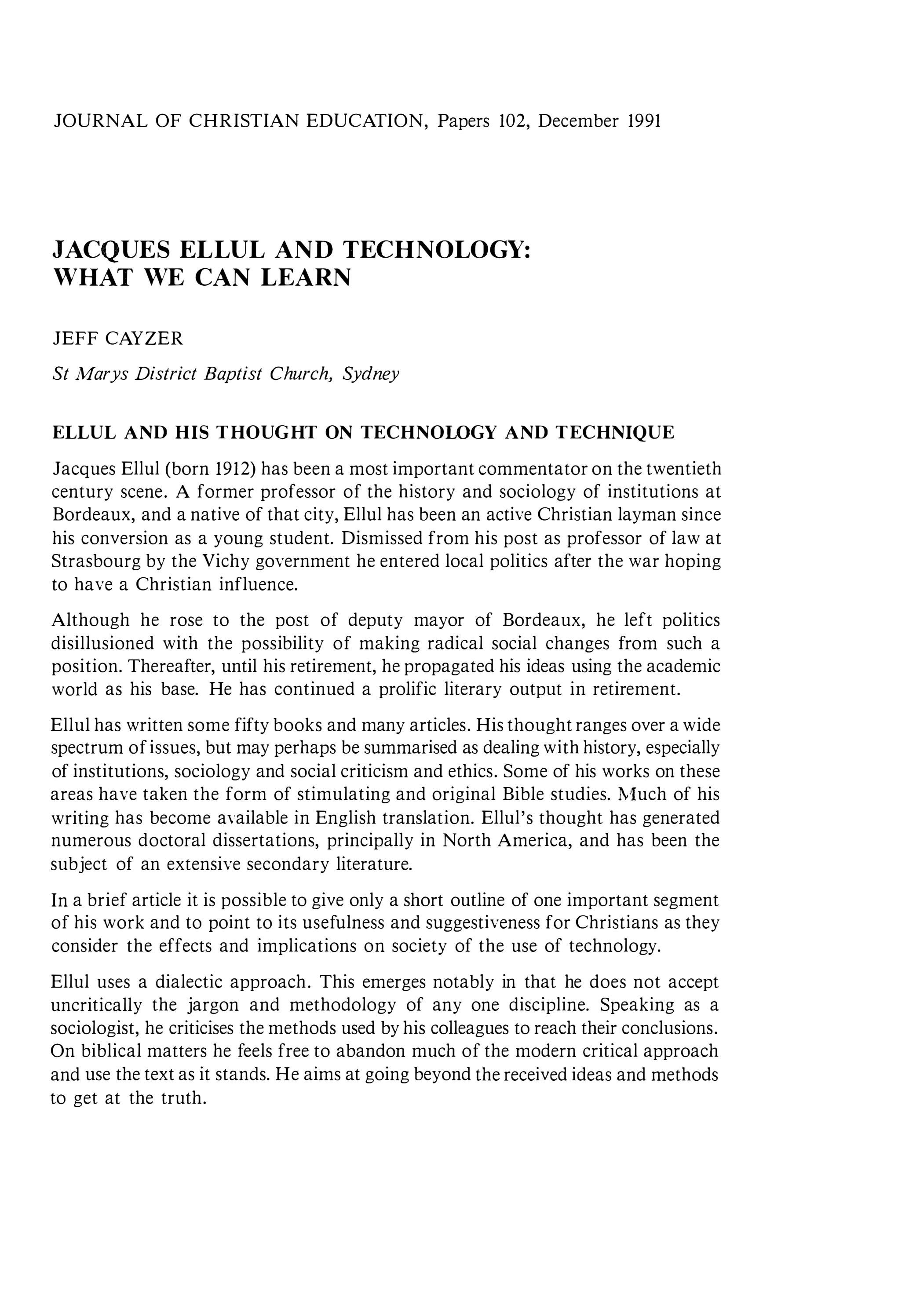 Jacques Ellul and Technology: What We Can Learn by demandside - Issuu