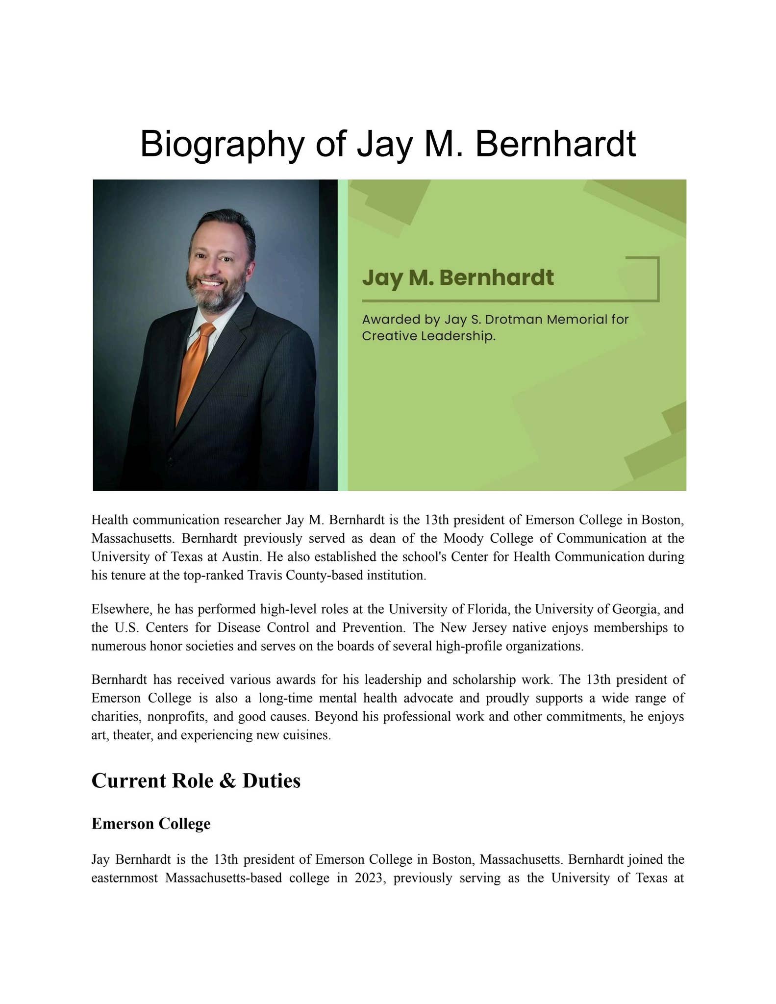 Biography of Jay M. Bernhardt by Jay M. Bernhardt - Issuu