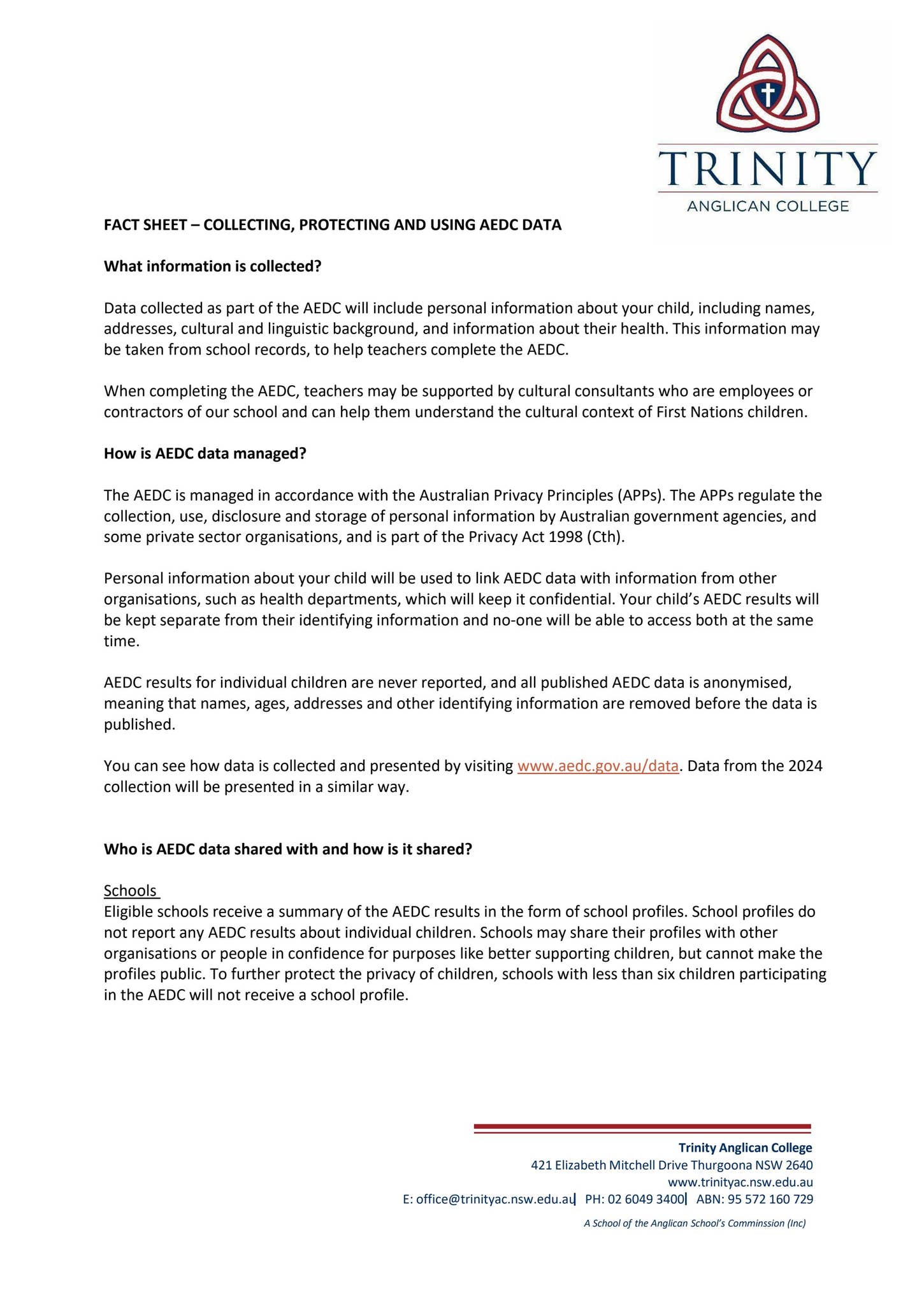 2024 AEDC Parent Letter - Fact Sheet by trinityanglicancollege - Issuu