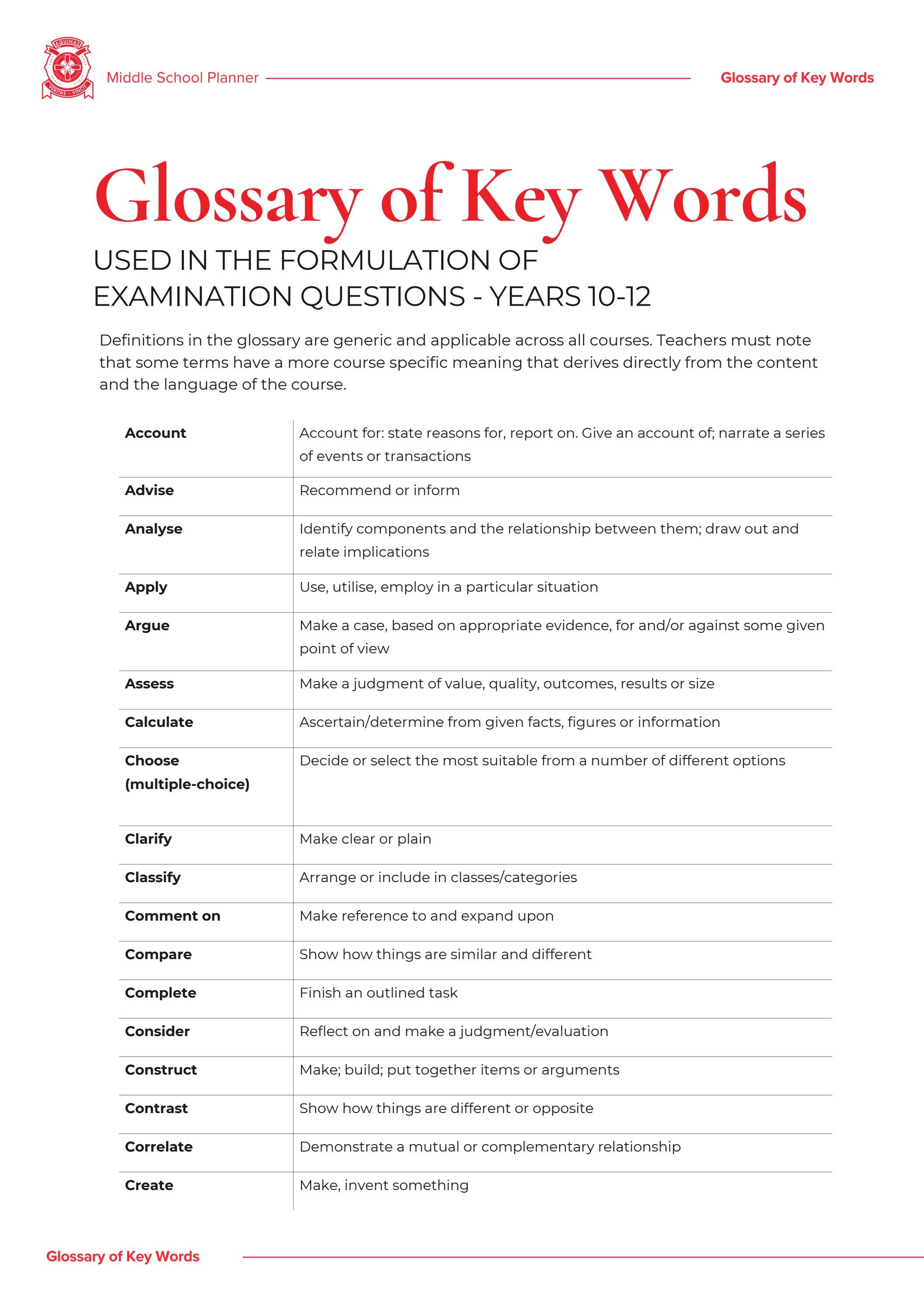 Glossary of Key Words by Aquinas College WA - Issuu