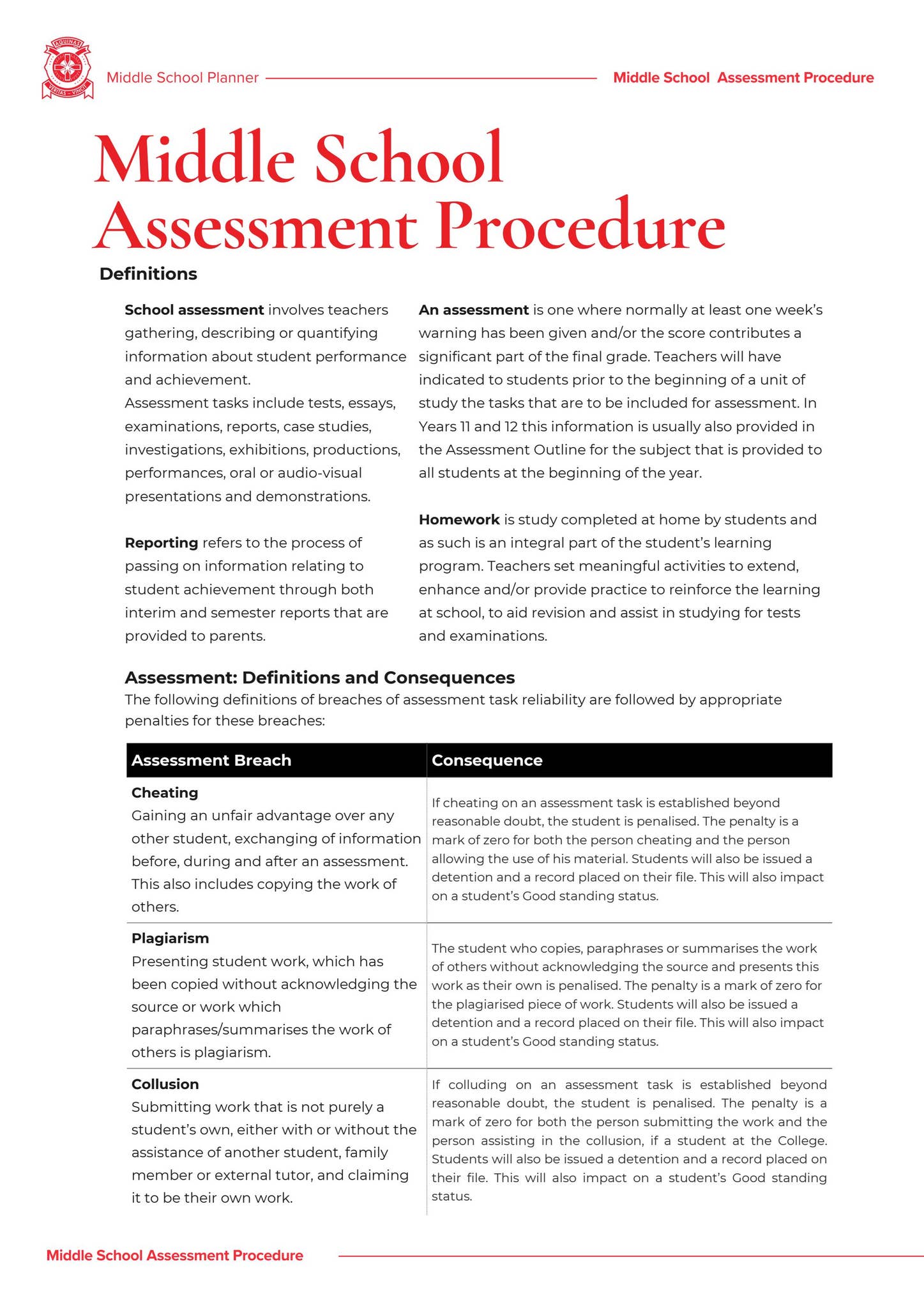 Middle School Assessment Procedure by Aquinas College WA - Issuu