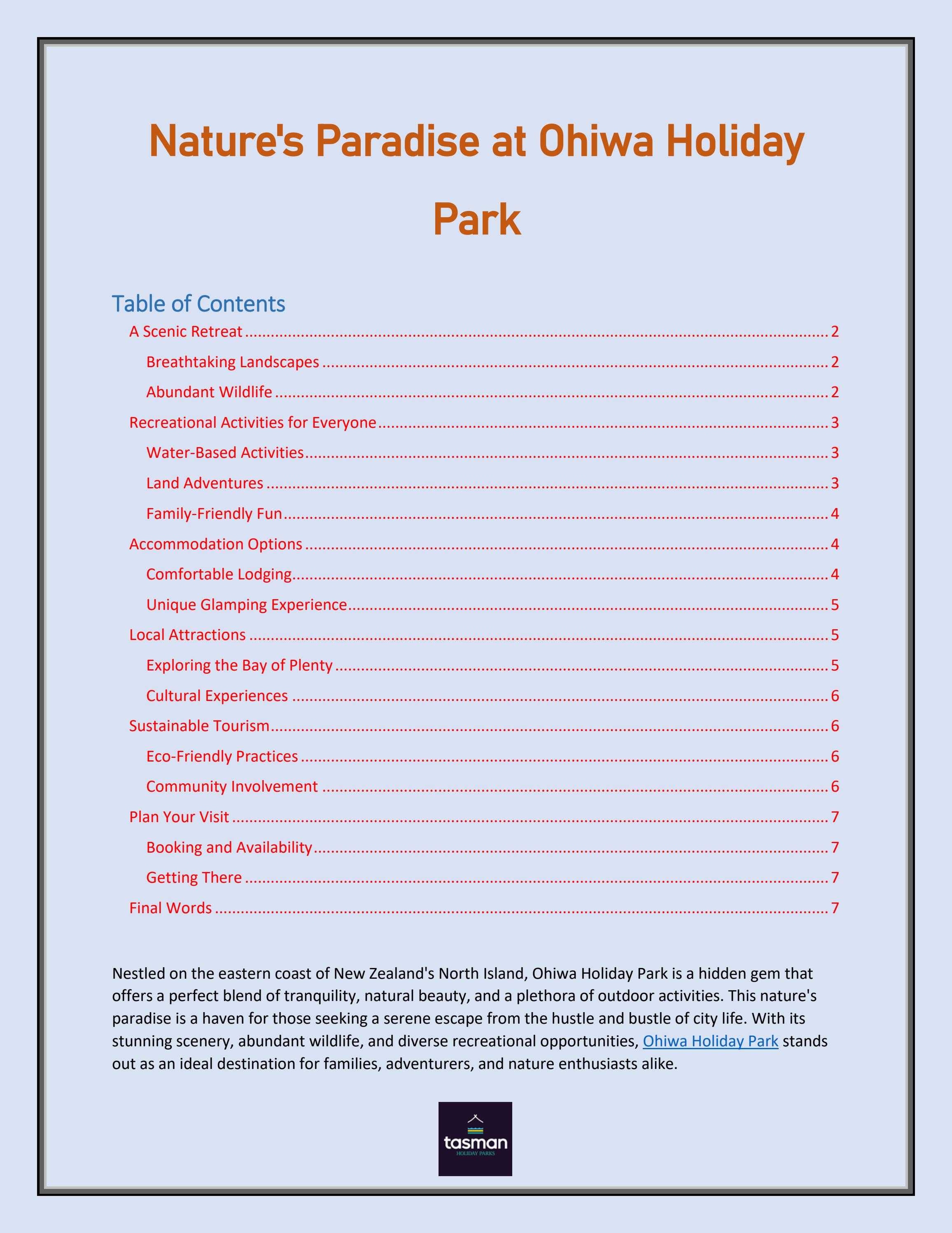 Nature's Paradise at Ohiwa Holiday Park by Web Cures Digtal - Issuu