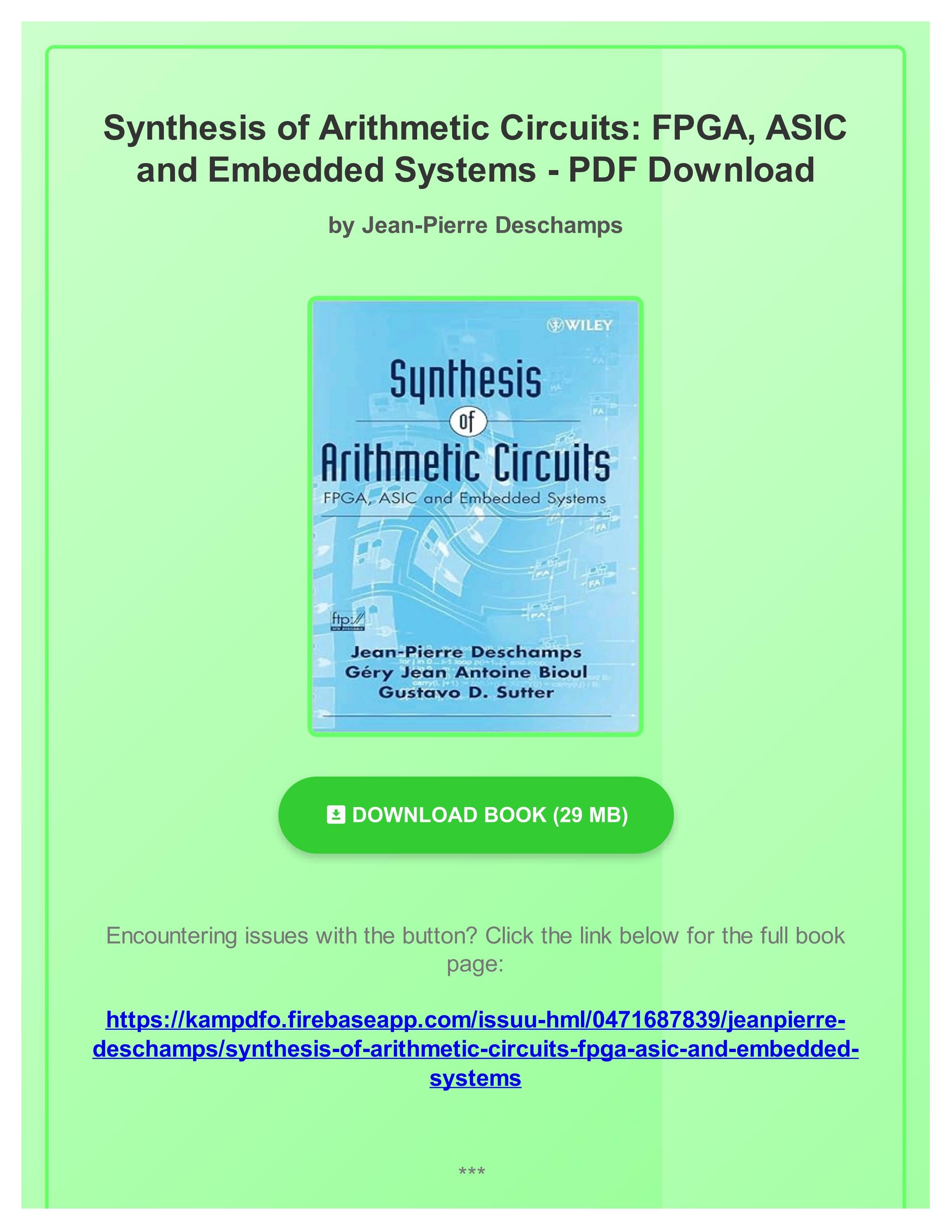 Pdf Synthesis Of Arithmetic Circuits Fpga Asic And Embedded Systems 