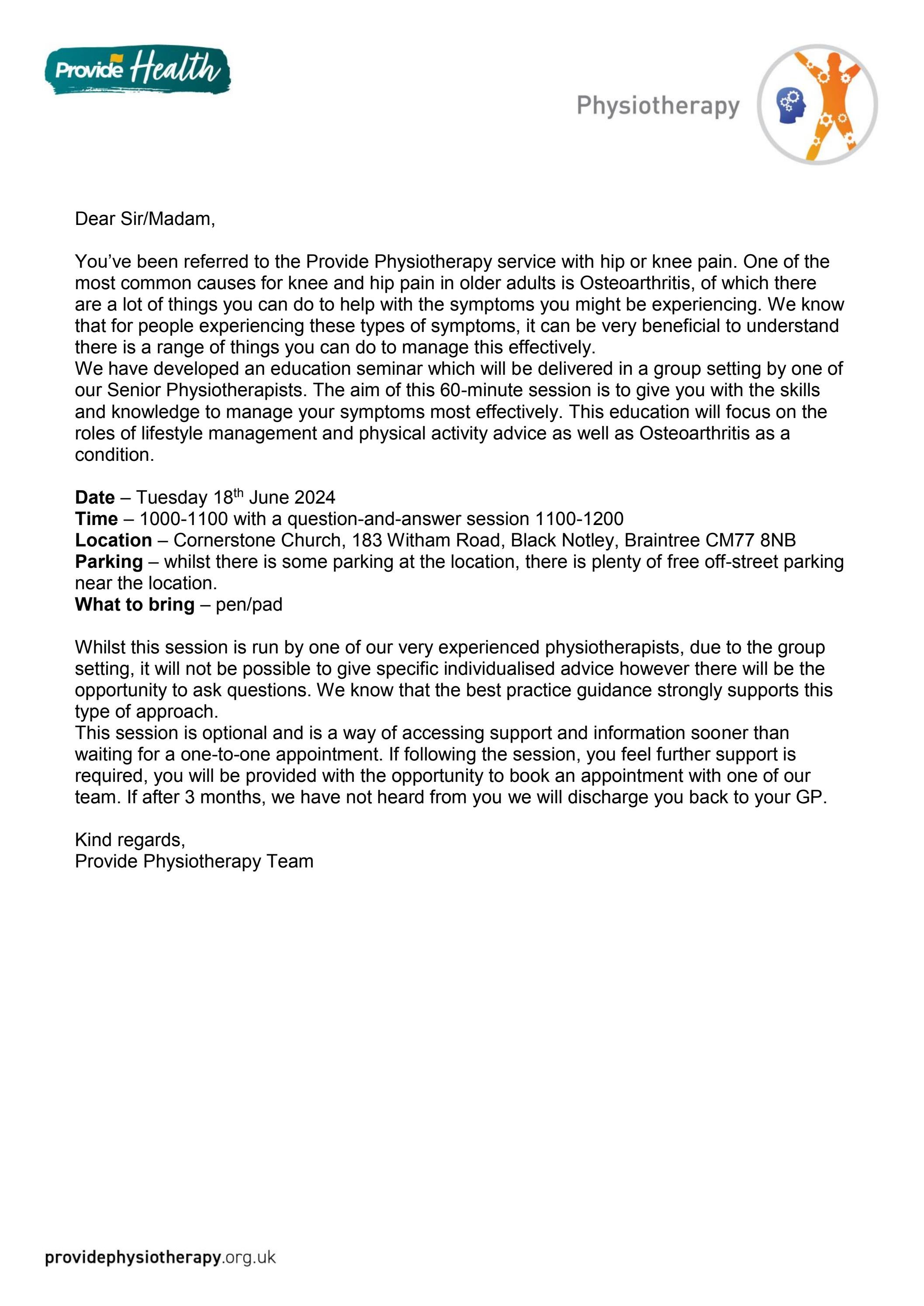 Physiotherapy - Seminar Booking Letter by Provide CIC - Issuu