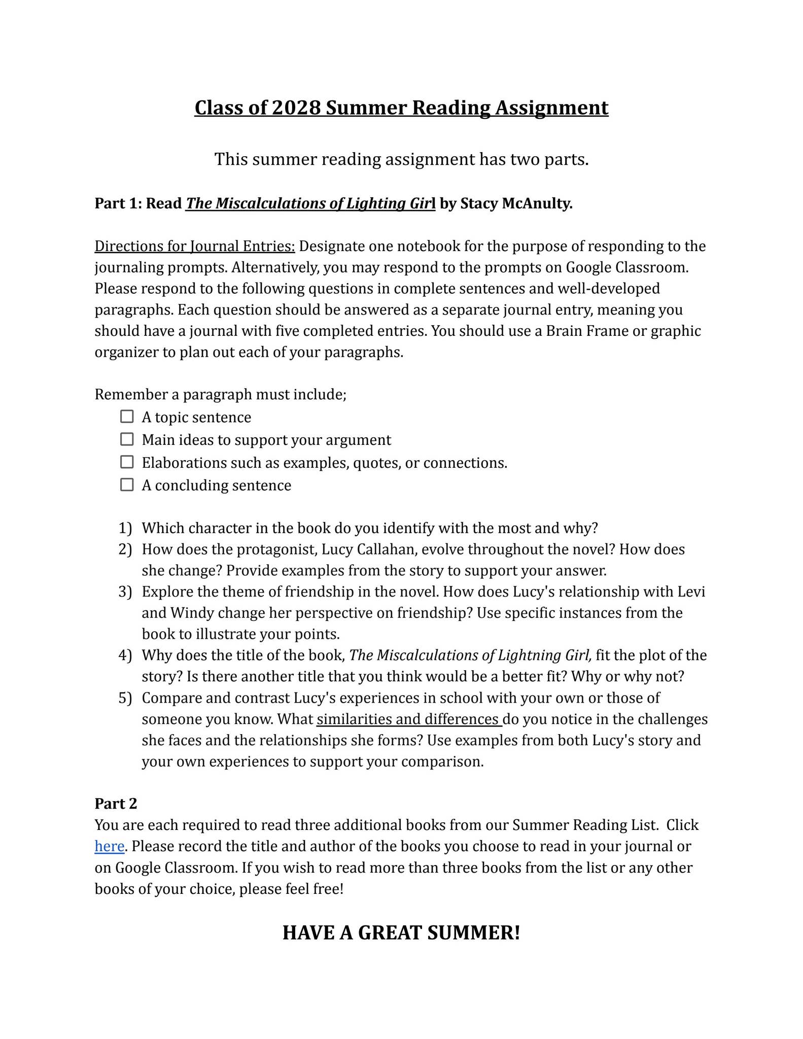 Rising 5th Grade Summer Reading Assignment by Brookwood School - Issuu