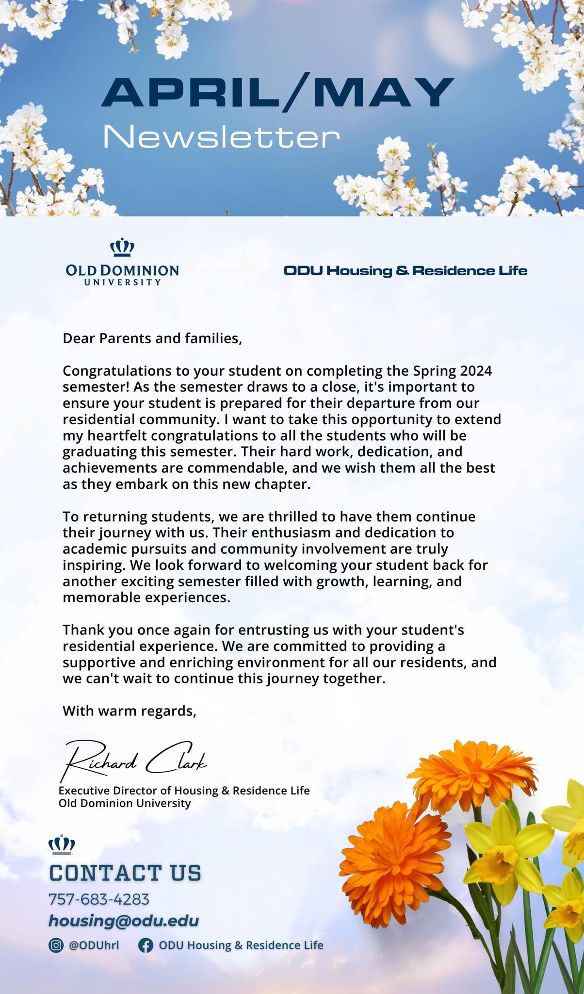 Parents & Families Newsletter April 2024 by ODU Housing - Issuu