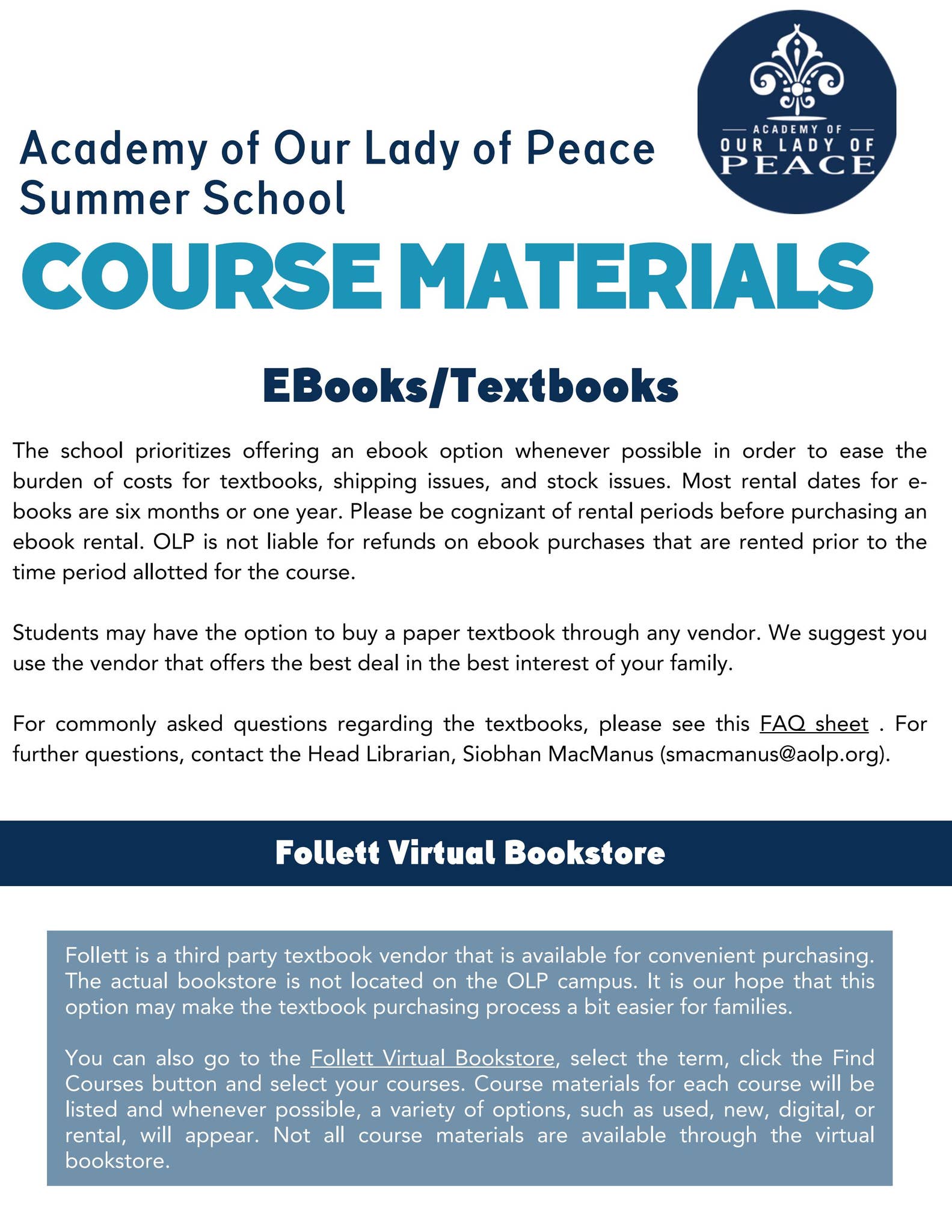 Summer School Textbook Information by Academy of Our Lady of Peace - Issuu