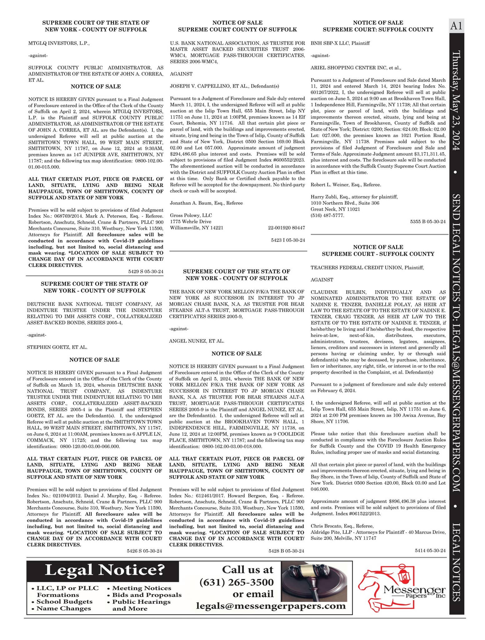 Legal Notices Archive May 23, 2024 by The Messenger Papers, Inc. - Issuu