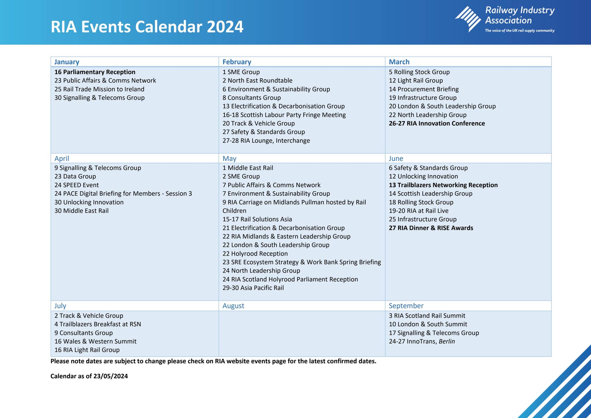 RIA Events calendar 2024 by Railway Industry Association - Issuu