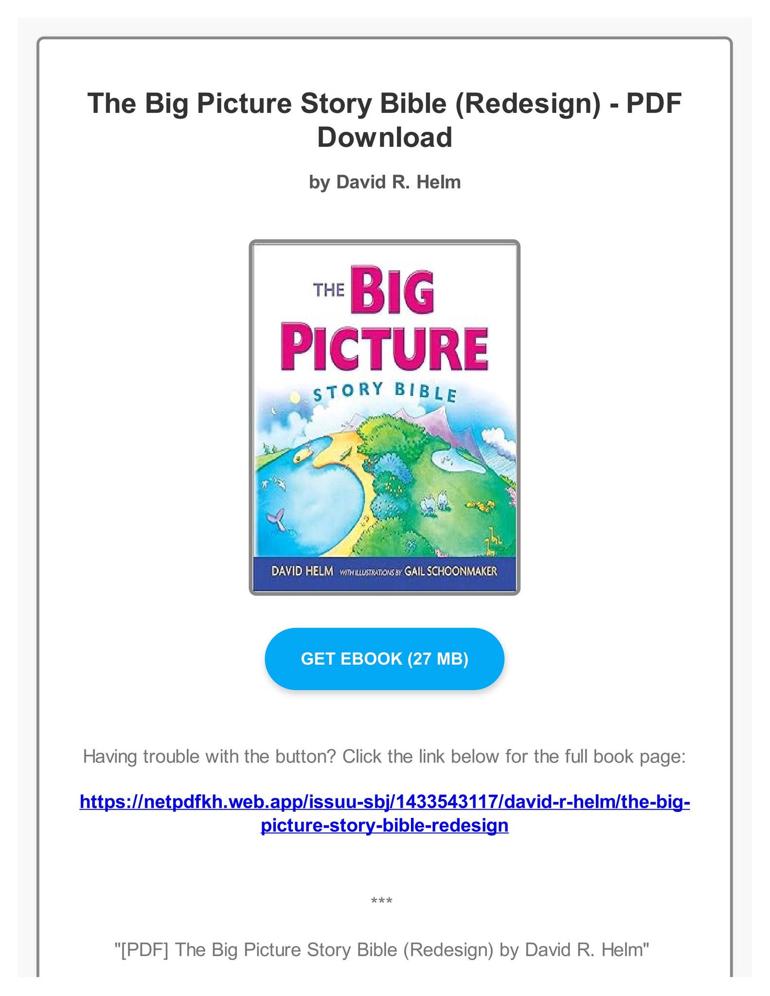 [PDF] The Big Picture Story Bible (Redesign) by David R. Helm by ...