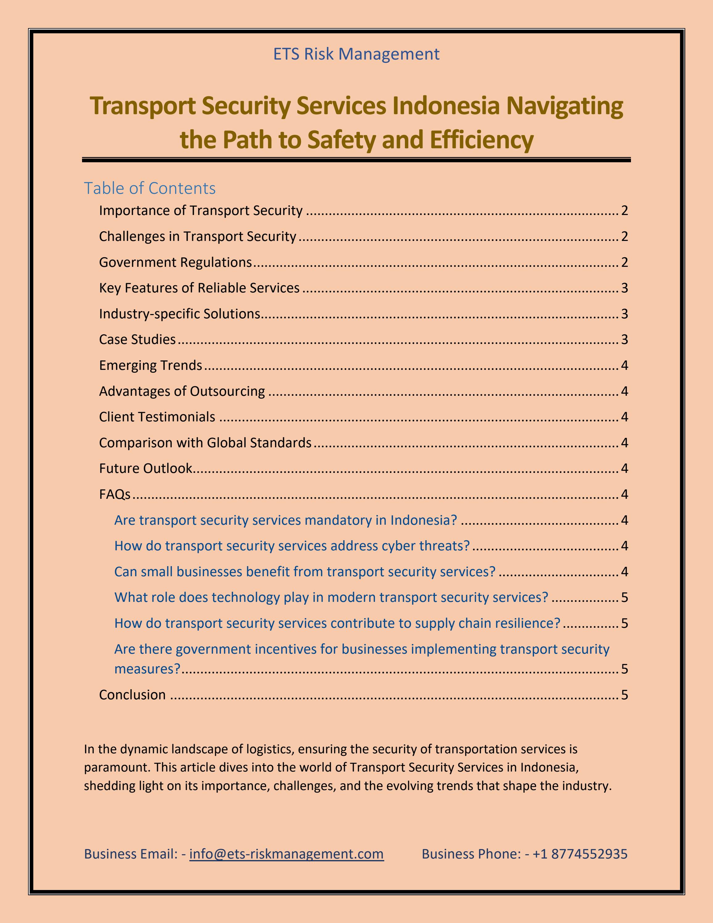 Transport Security Services Indonesia Navigating the Path to Safety and ...