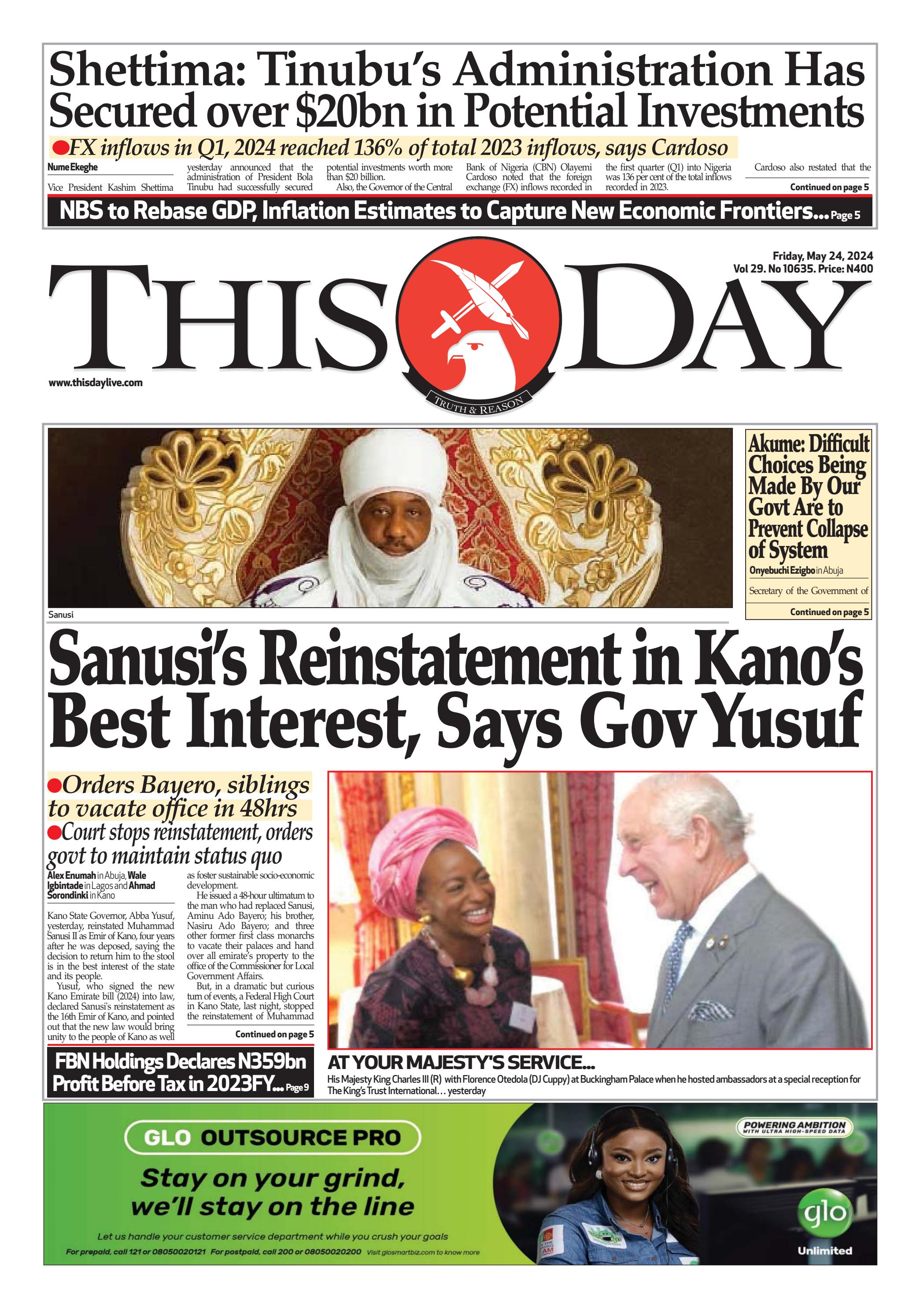 FRIDAY 24TH MAY 2024 by THISDAY Newspapers Ltd - Issuu