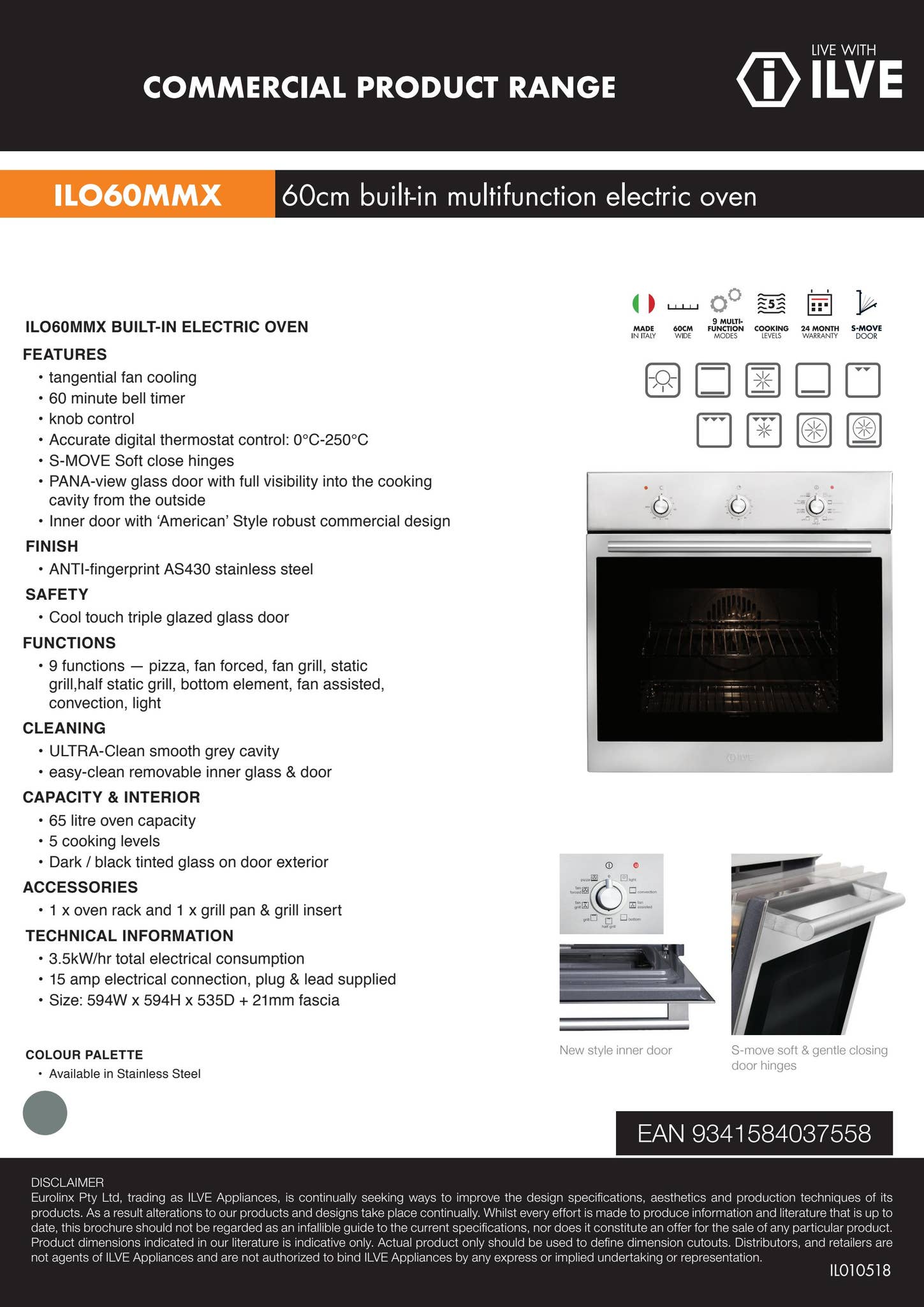 600mm ILVE ILO60MMX Oven Specifications Sheet by Orbit Homes Group - Issuu