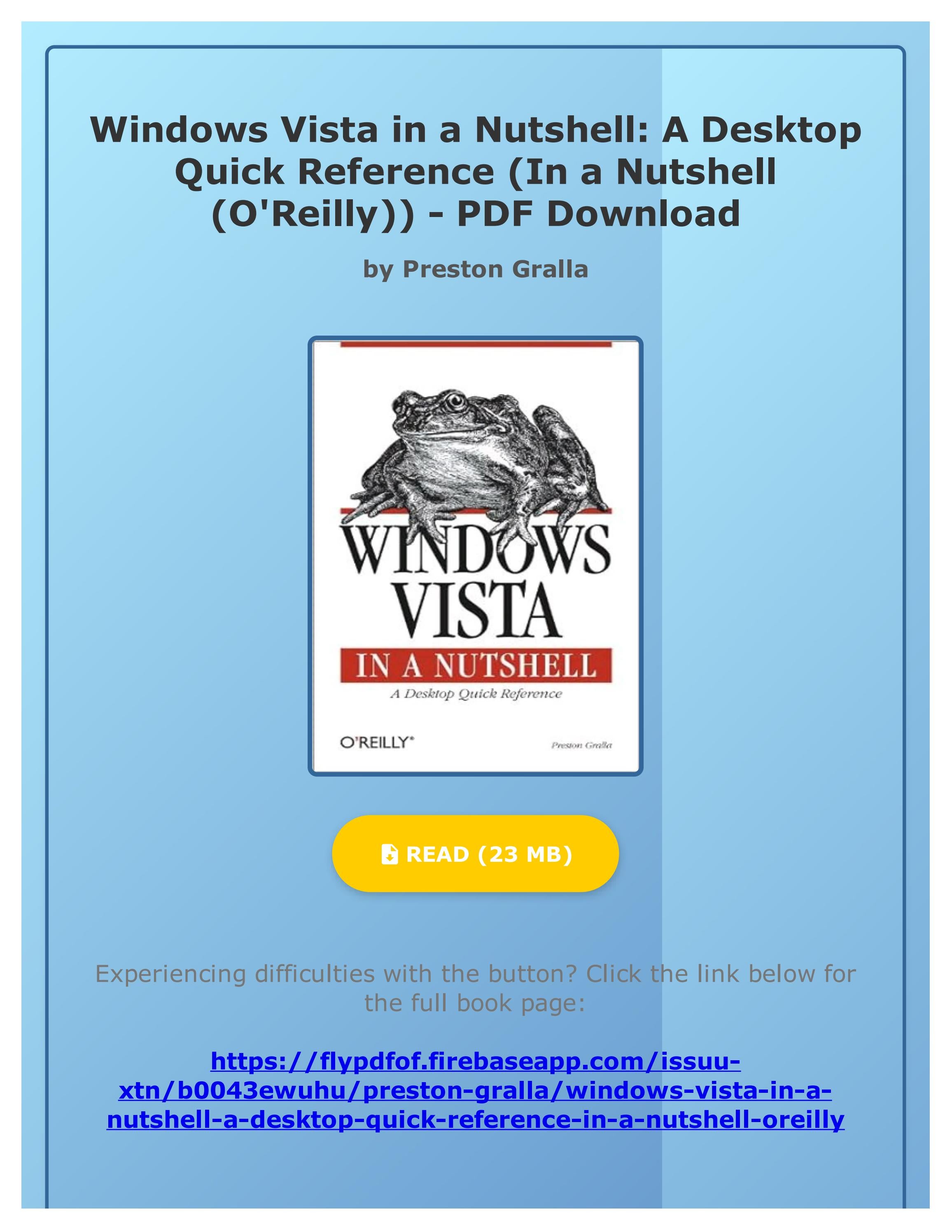 Pdf Free Windows Vista In A Nutshell A Desktop Quick Reference In A Nutshell O Reilly By