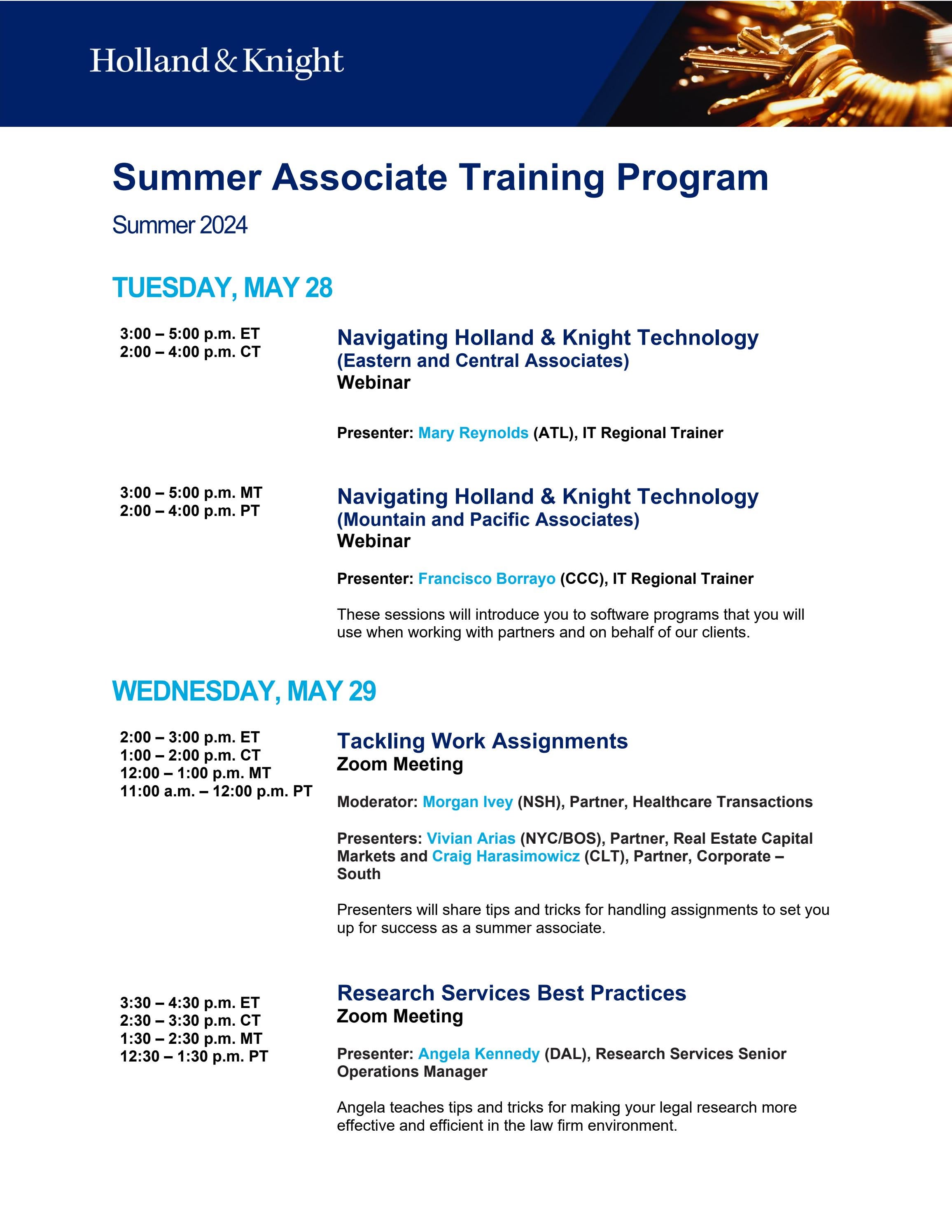2024 Summer Associate Training Program Agenda by Holland & Knight - Issuu