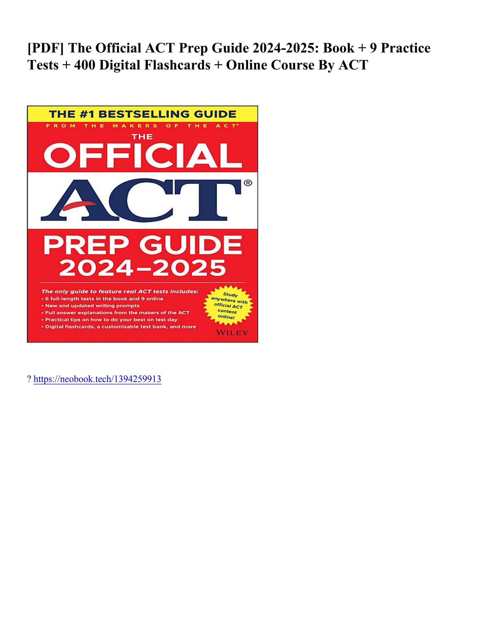 (PDF Download) The Official ACT Prep Guide 2024-2025: Book + 9 Practice ...