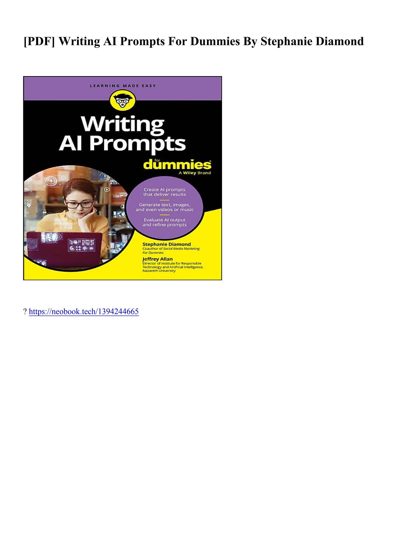 [PDF] Download Writing AI Prompts For Dummies By Stephanie Diamond by ...