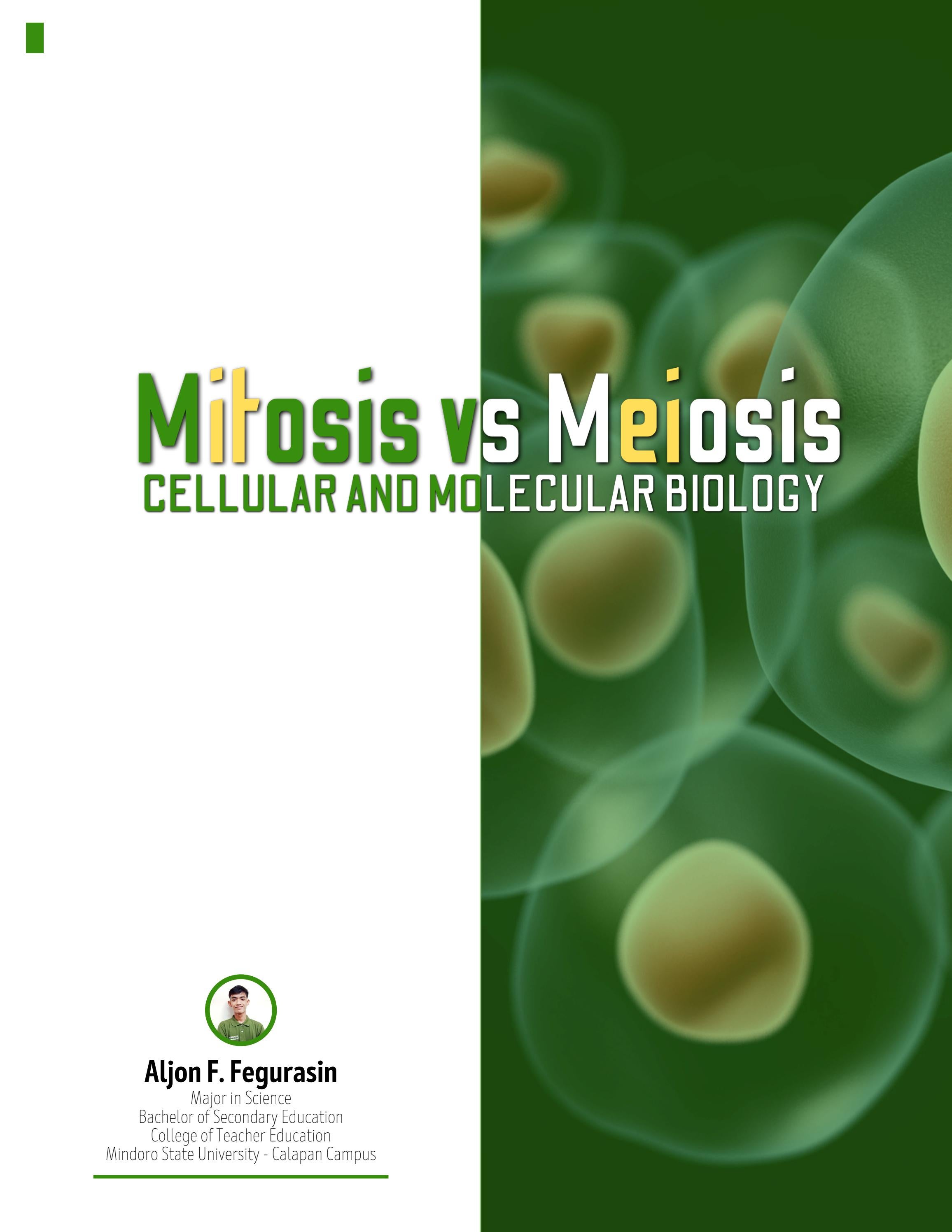 Handout | Mitosis vs Meiosis | Levels of Biological Organization by ...