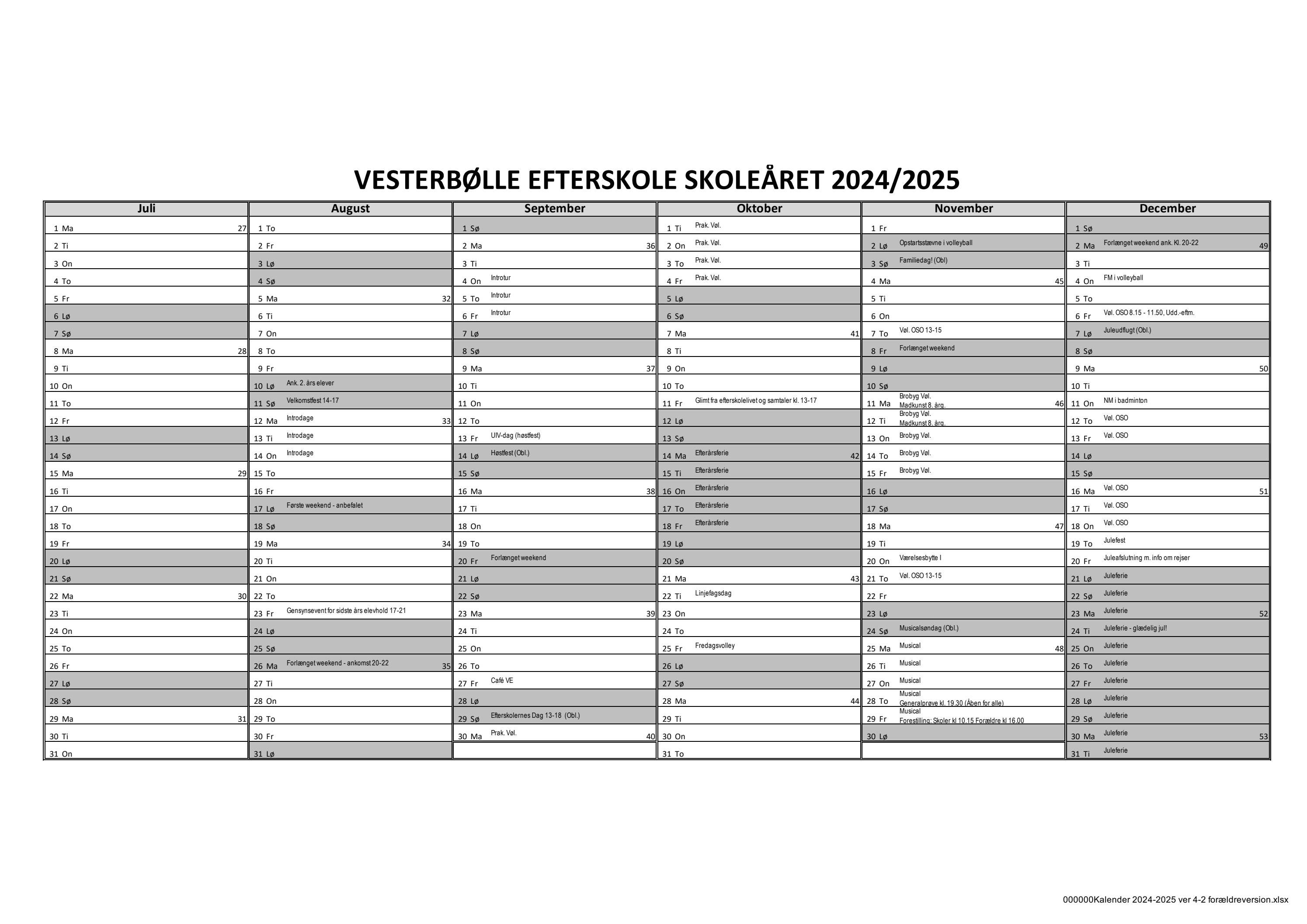 Kalender for skoleåret 24/25 by Vesterbølle Efterskole - Issuu
