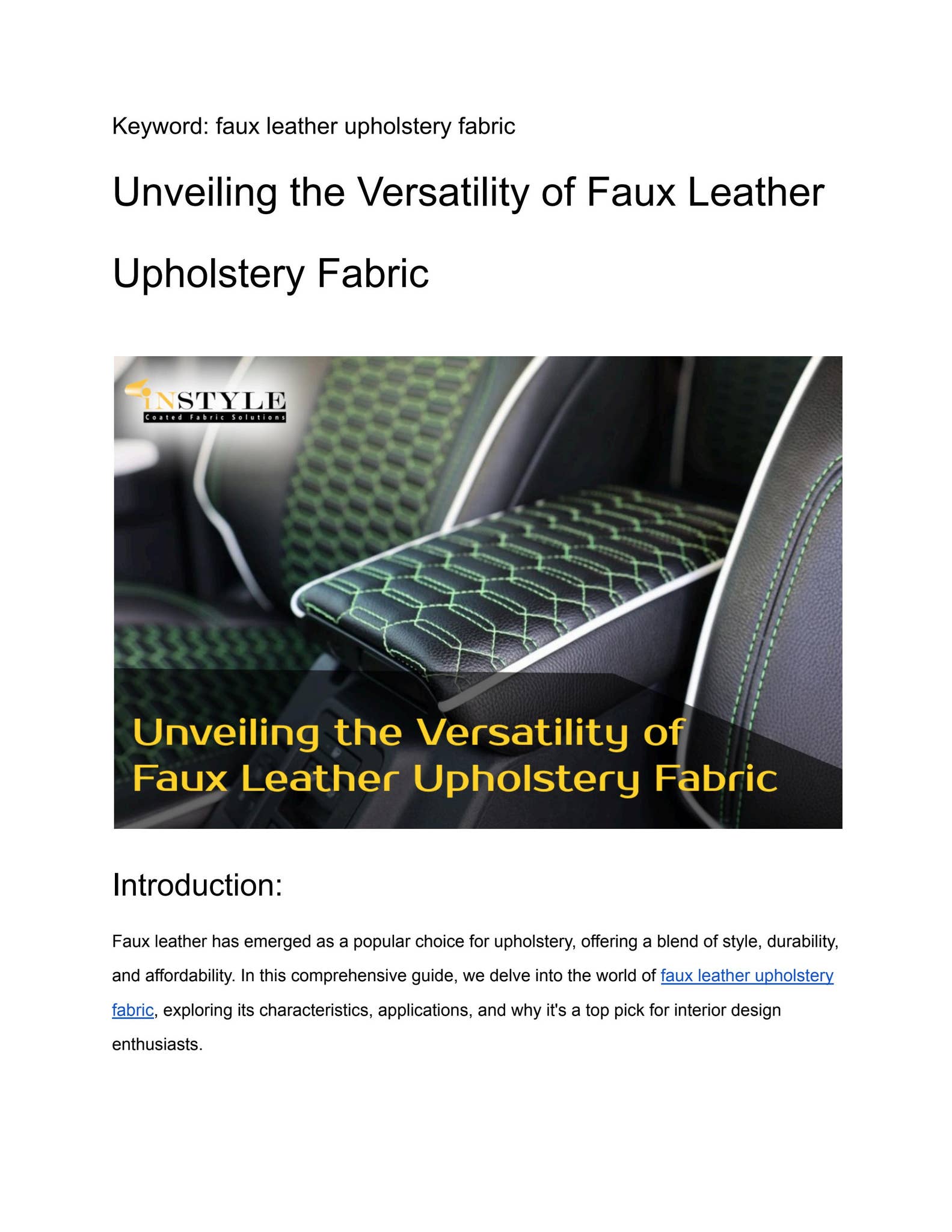 Faux Leather Upholstery Fabric by Instyle Coated Fabric Solutions - Issuu