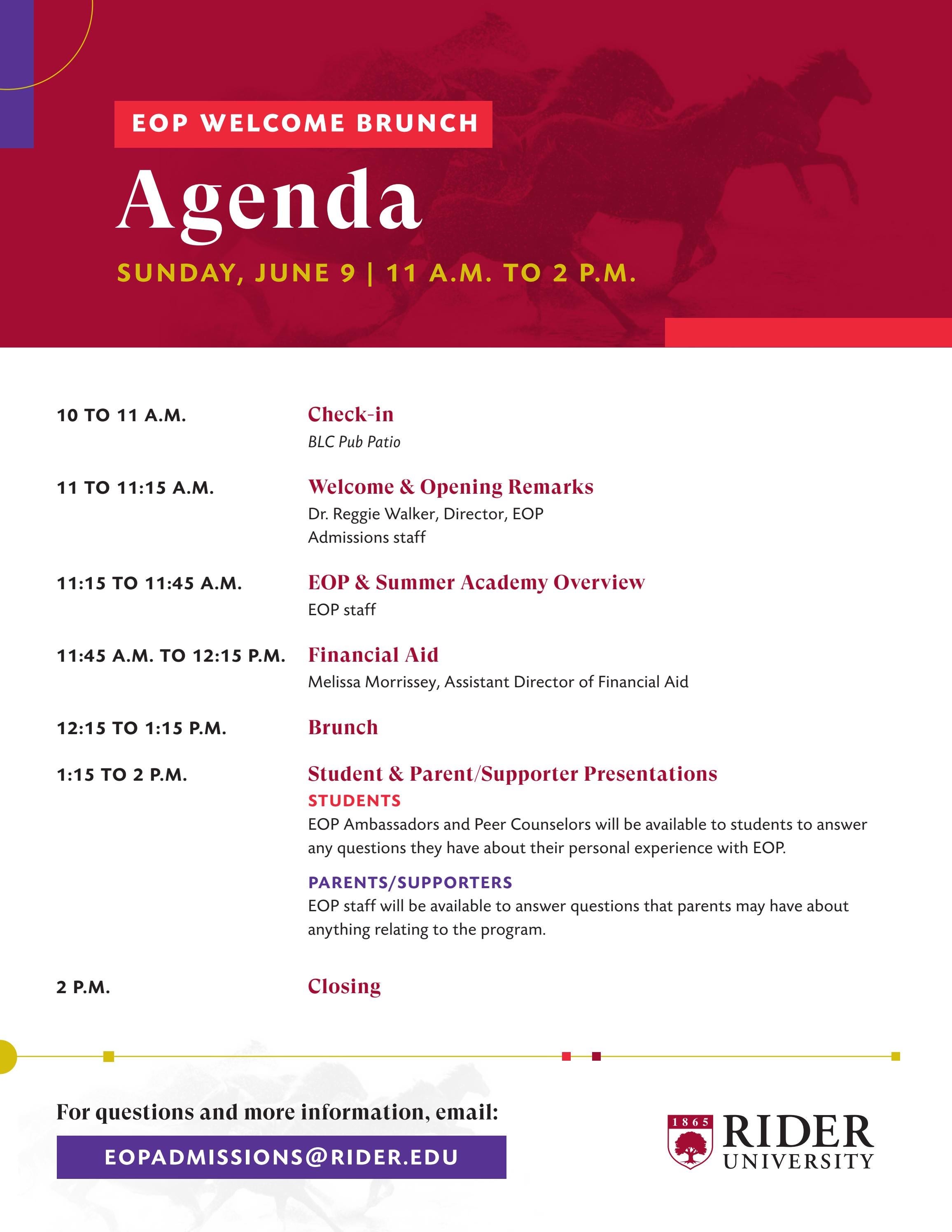 EOP Welcome Brunch Agenda by Rider University - Issuu