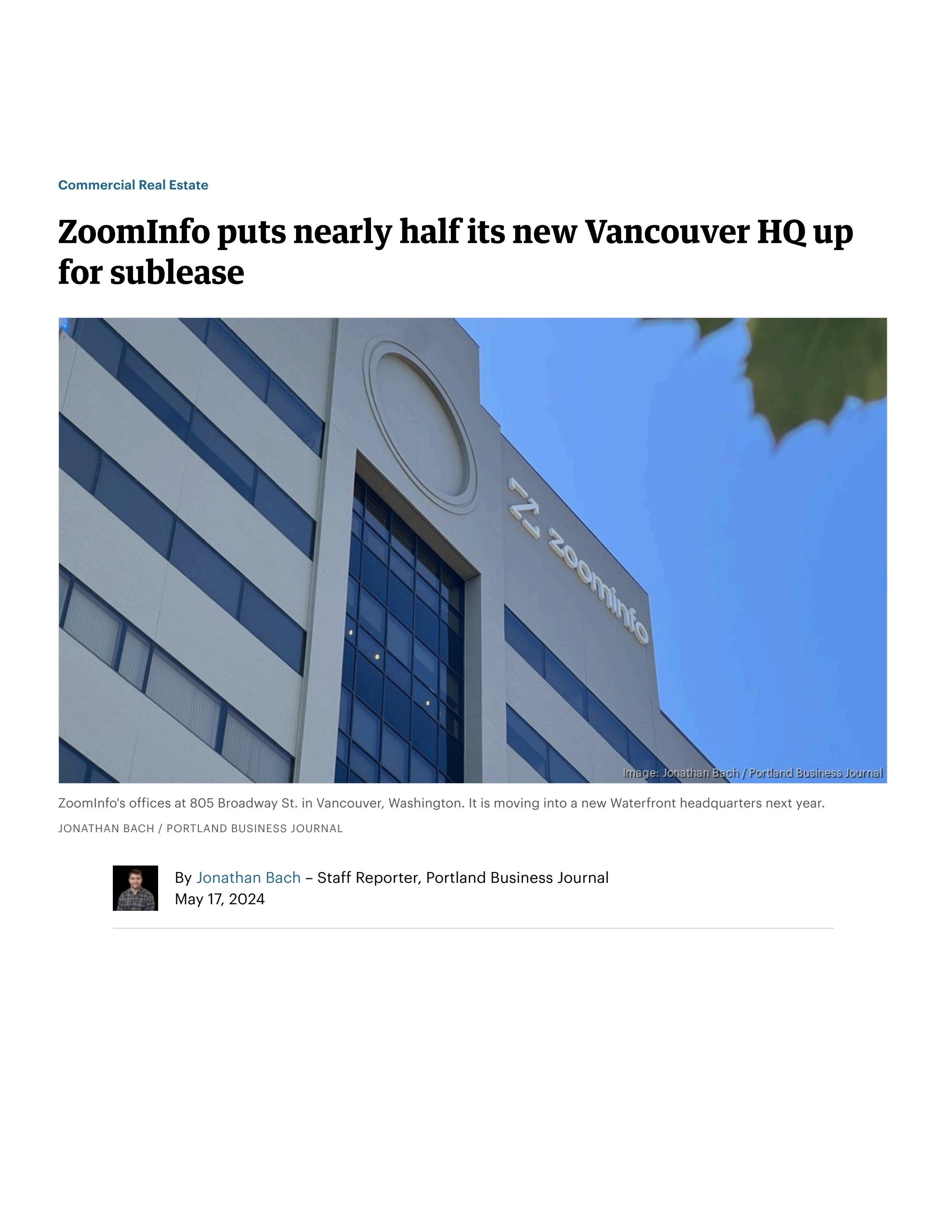 ZoomInfo puts nearly half its new Vancouver HQ up for sublease by Apex ...