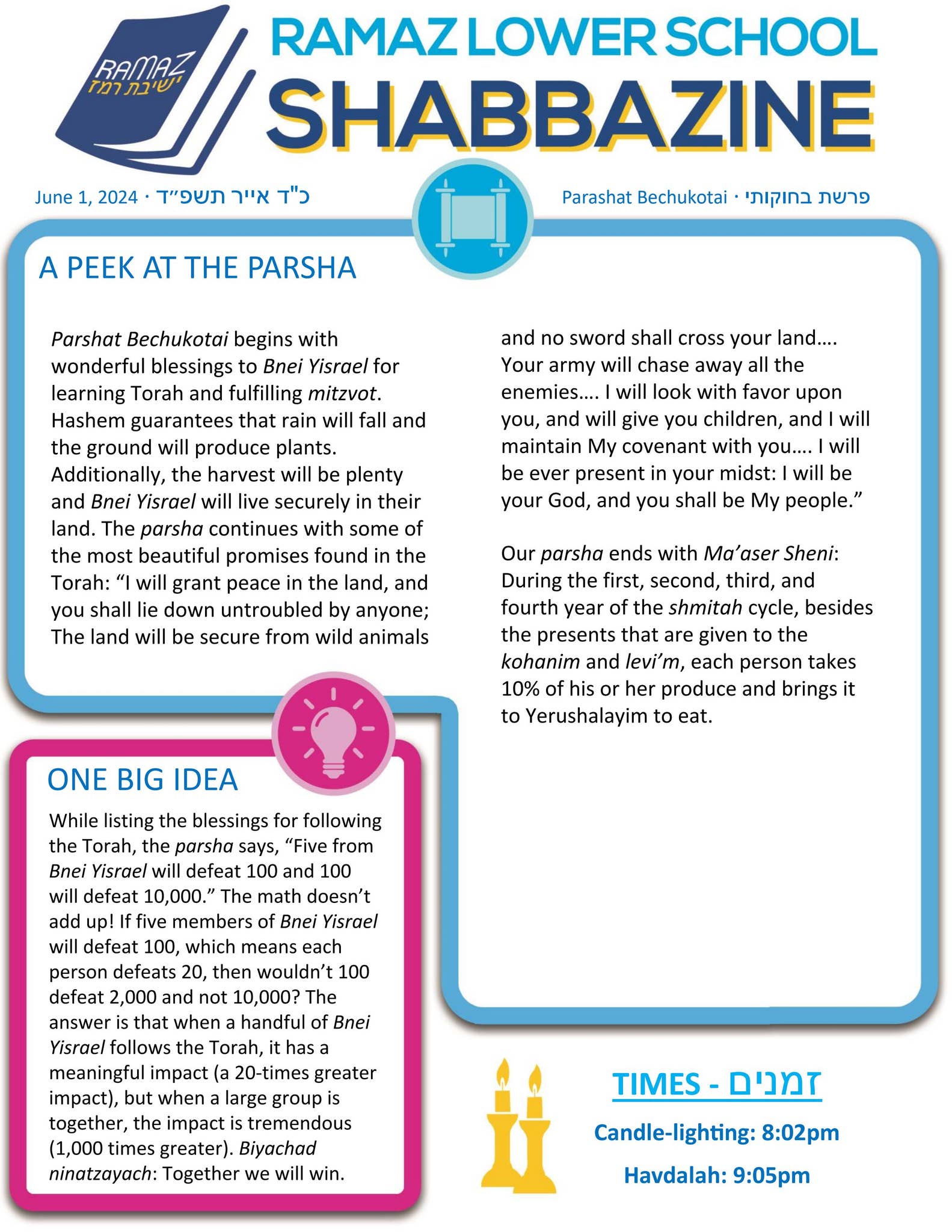 5784 Lower School Shabbazine - Parshat Bechukotai by Ramaz School - Issuu