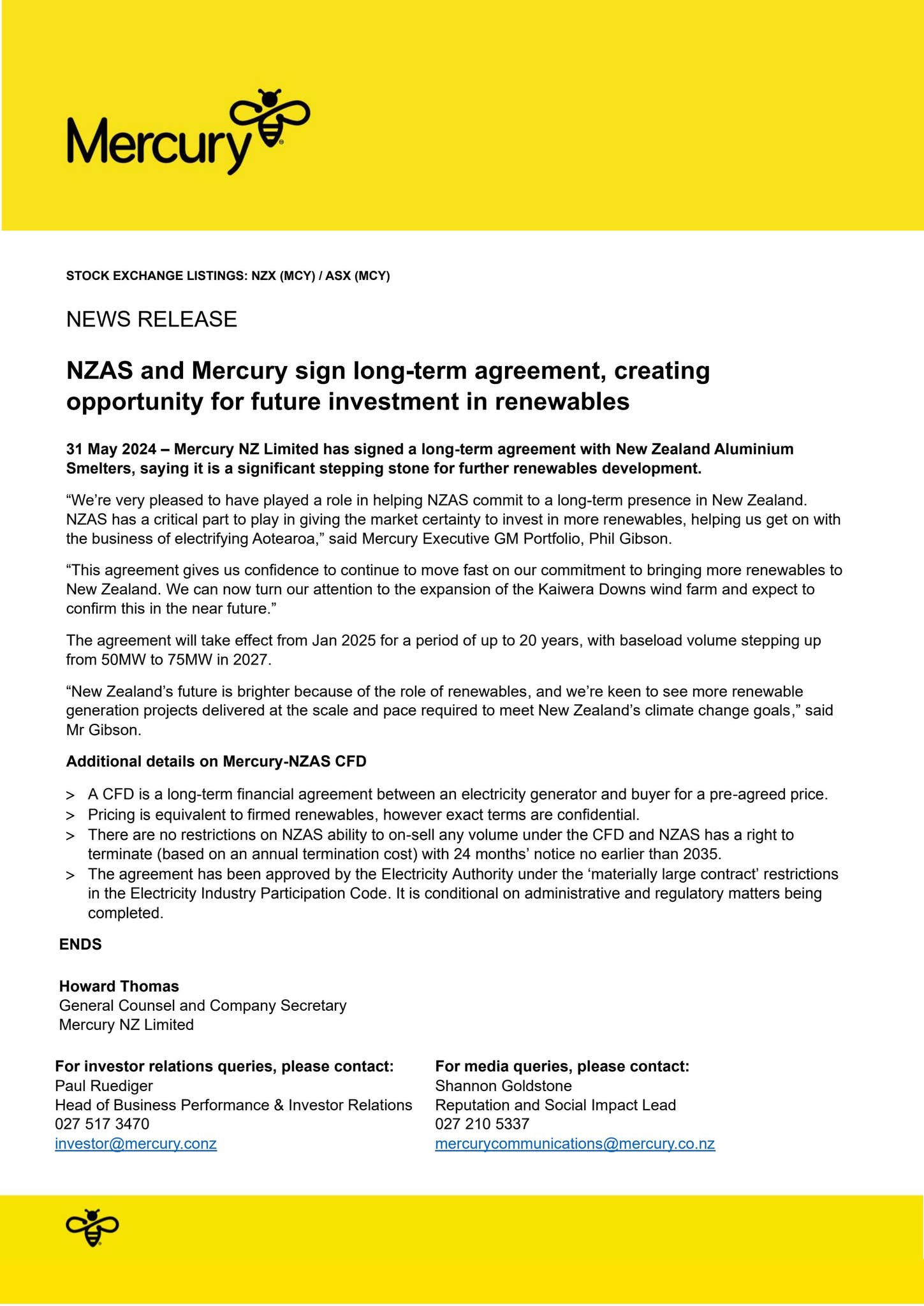 NZAS and Mercury sign long-term agreement, creating opportunity for ...