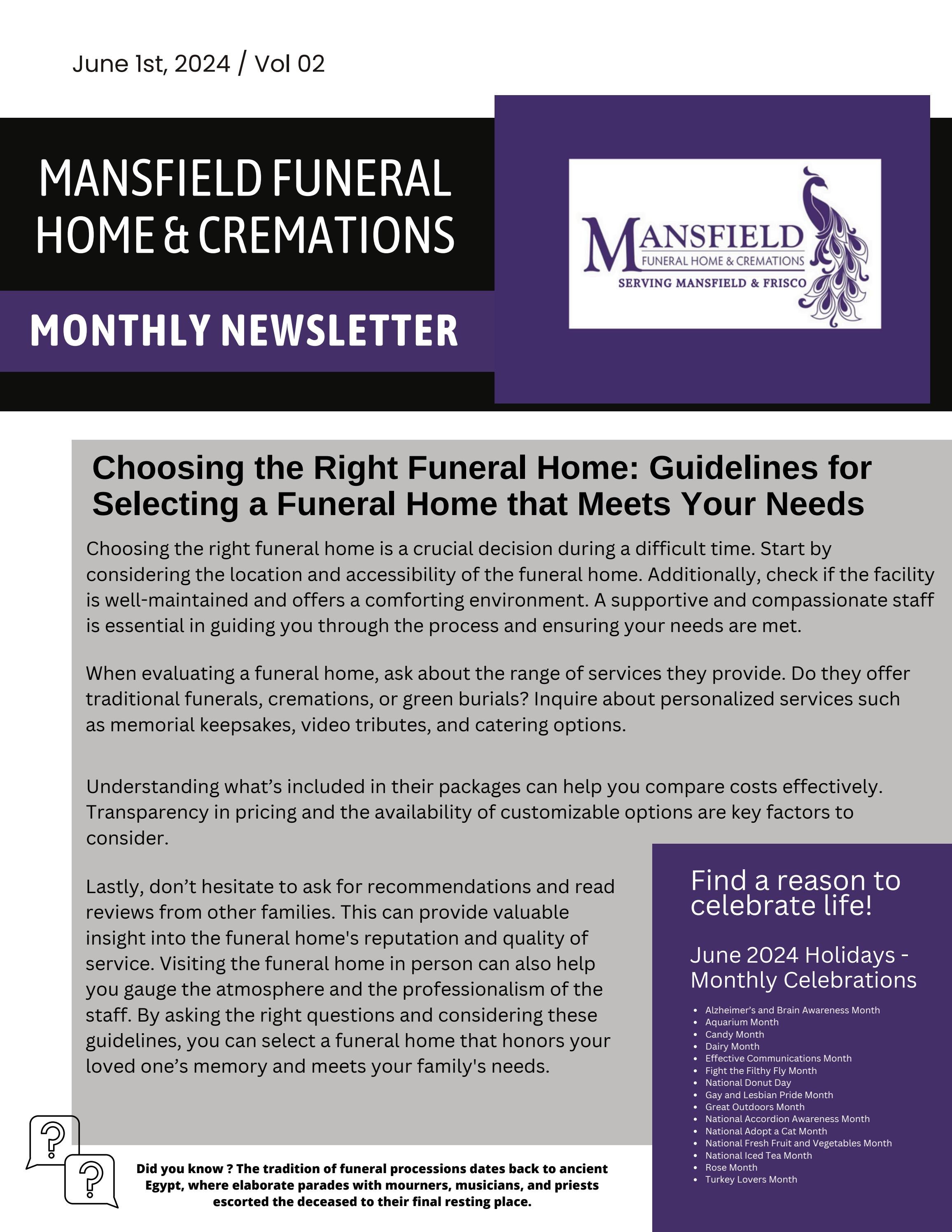 Mansfield Funeral Home & Cremations June Newsletter by Mansfield ...