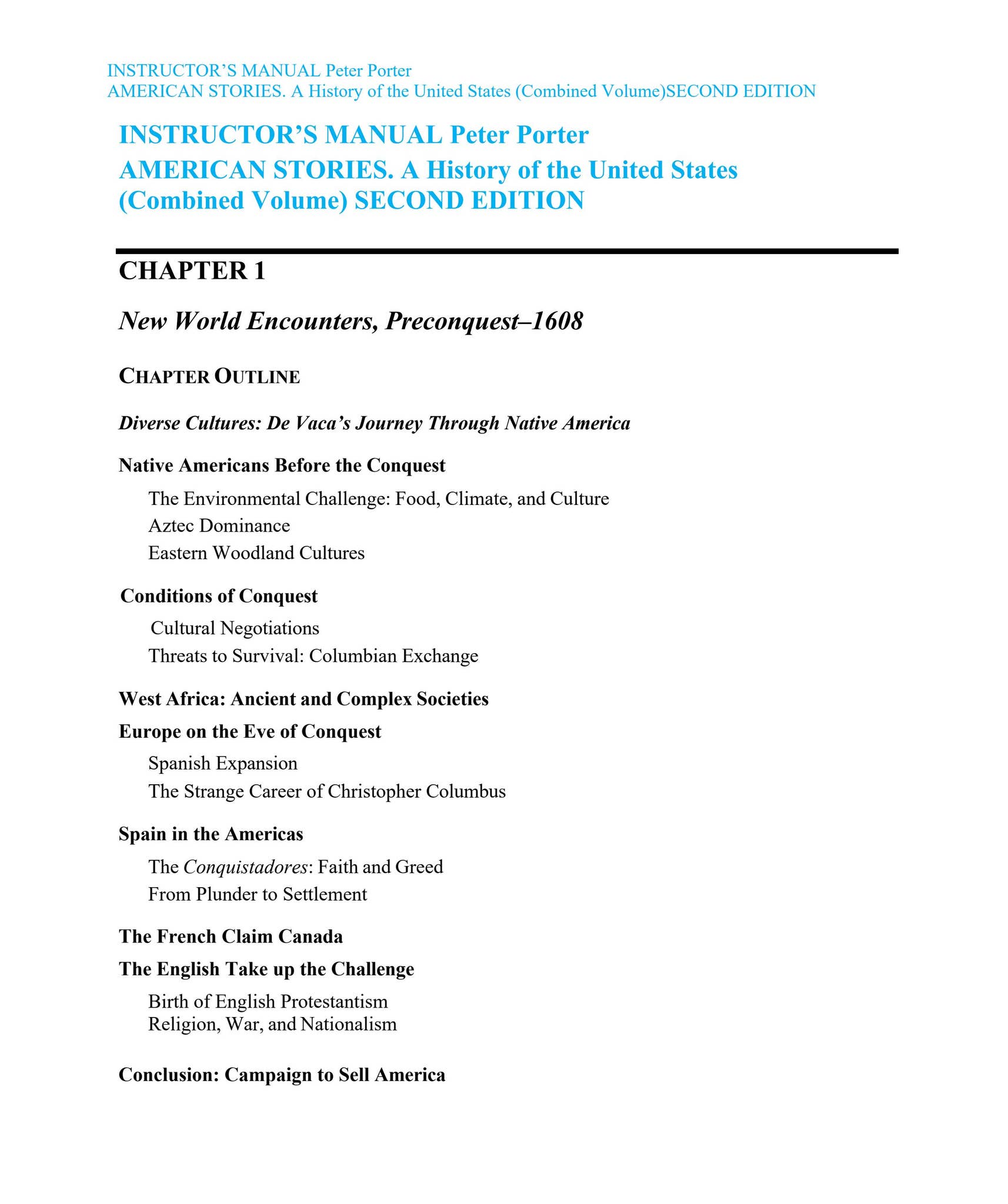 INSTRUCTOR’S MANUAL for Peter Porter AMERICAN STORIES. A History of the ...