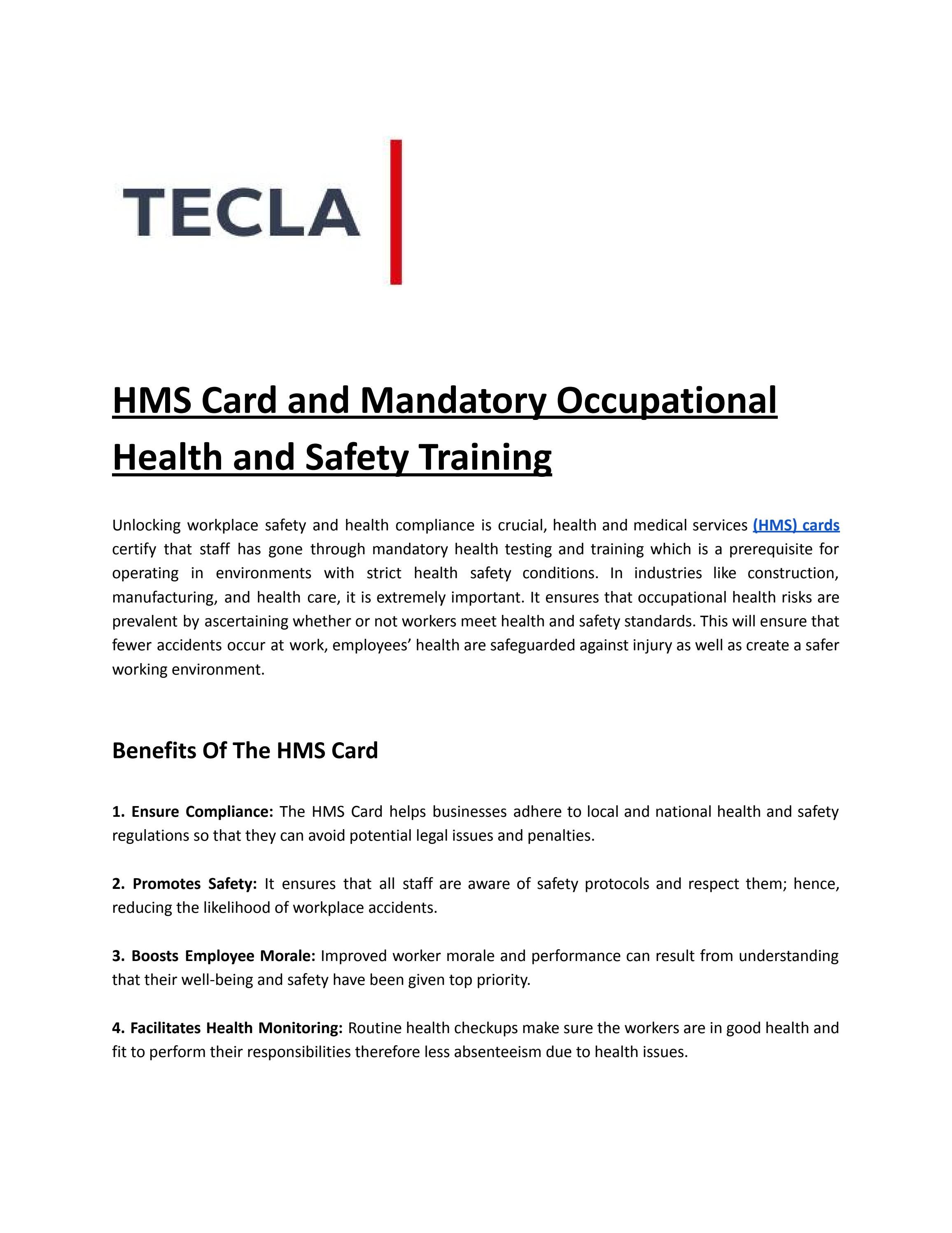 HMS Card and Mandatory Occupational Health and Safety Training by ...