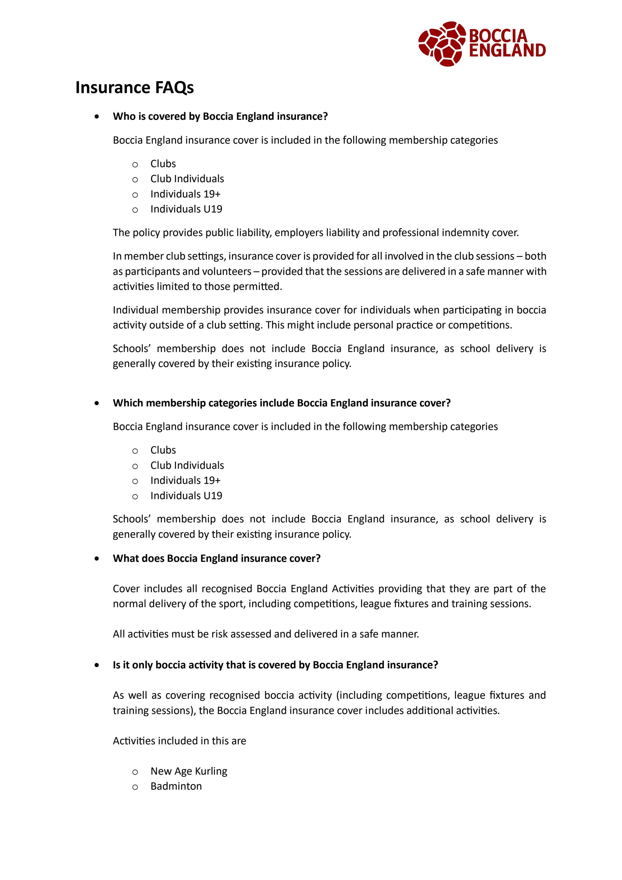 Boccia England Insurance FAQs by BocciaEngland - Issuu
