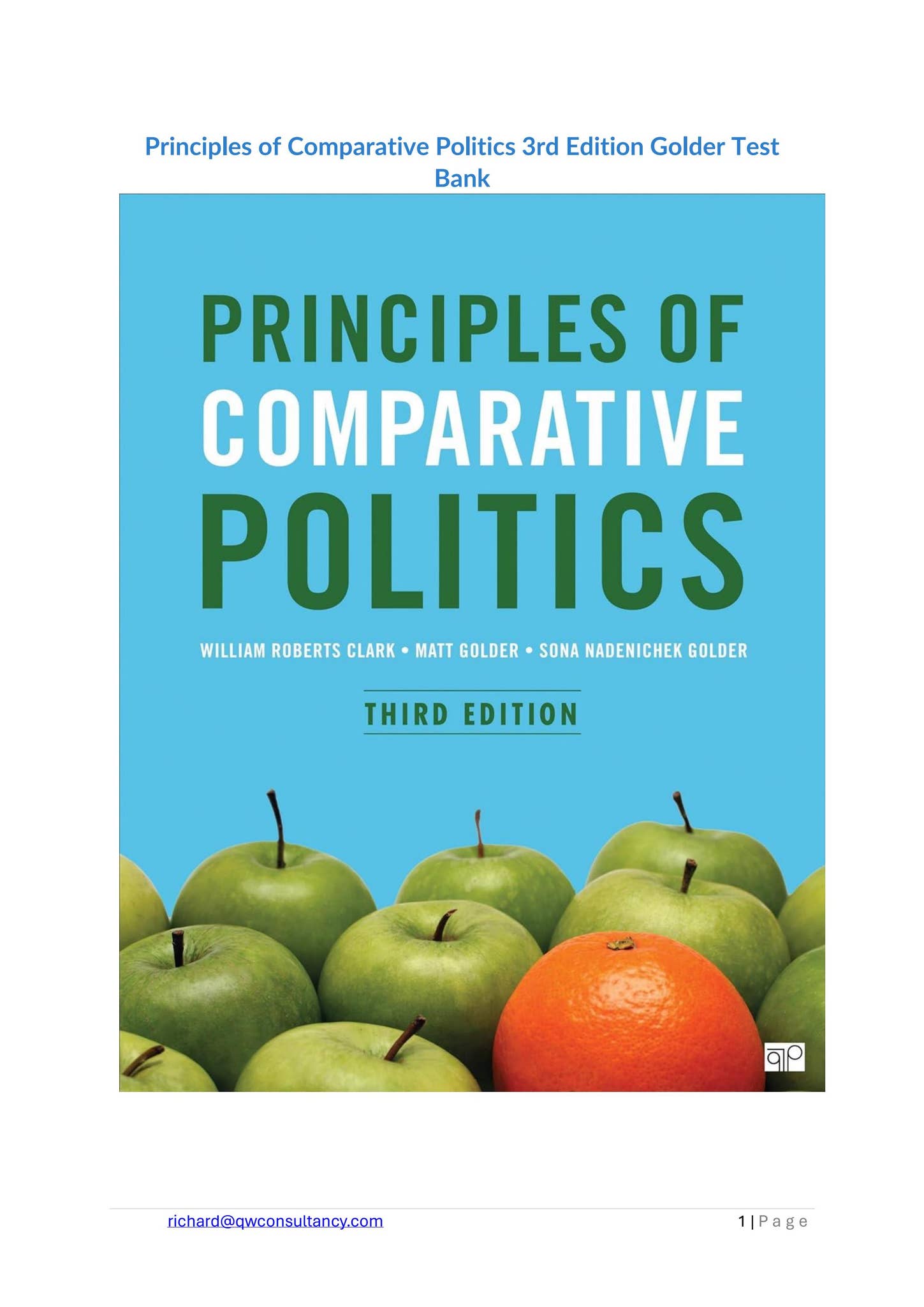Principles of Comparative Politics 3rd Edition Golder Test Bank by Ace ...