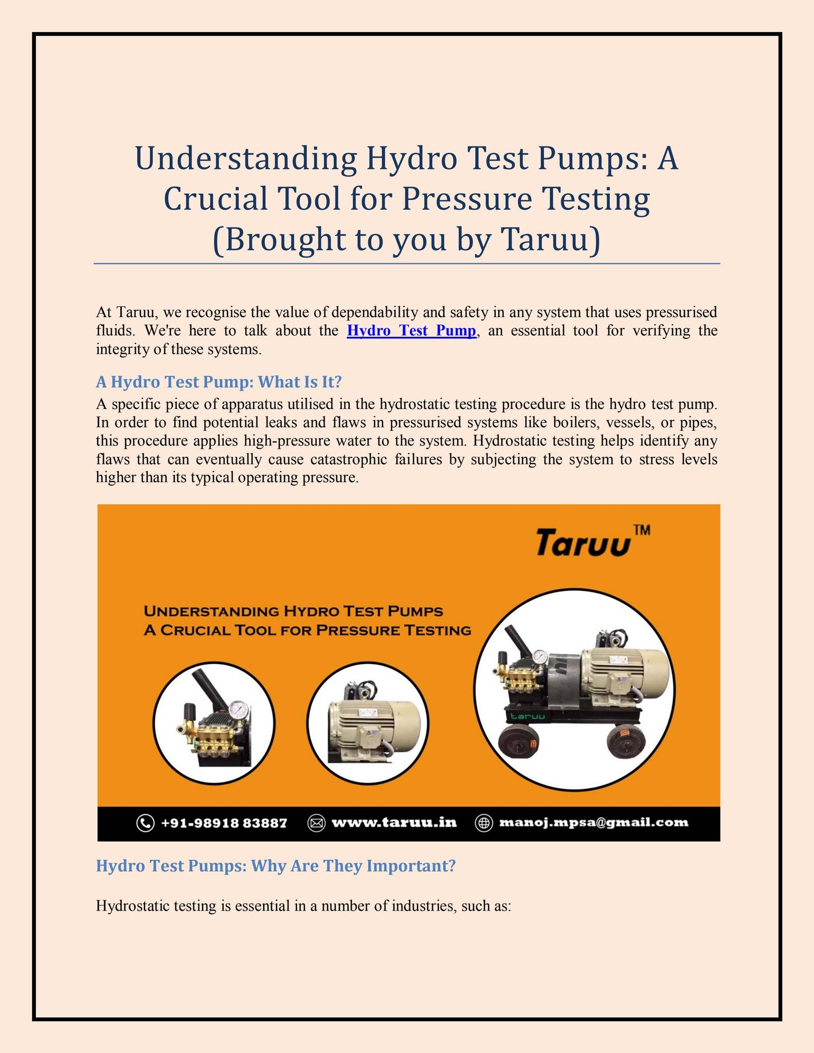 Understanding Hydro Test Pump: A Crucial Tool for Pressure Testing ...
