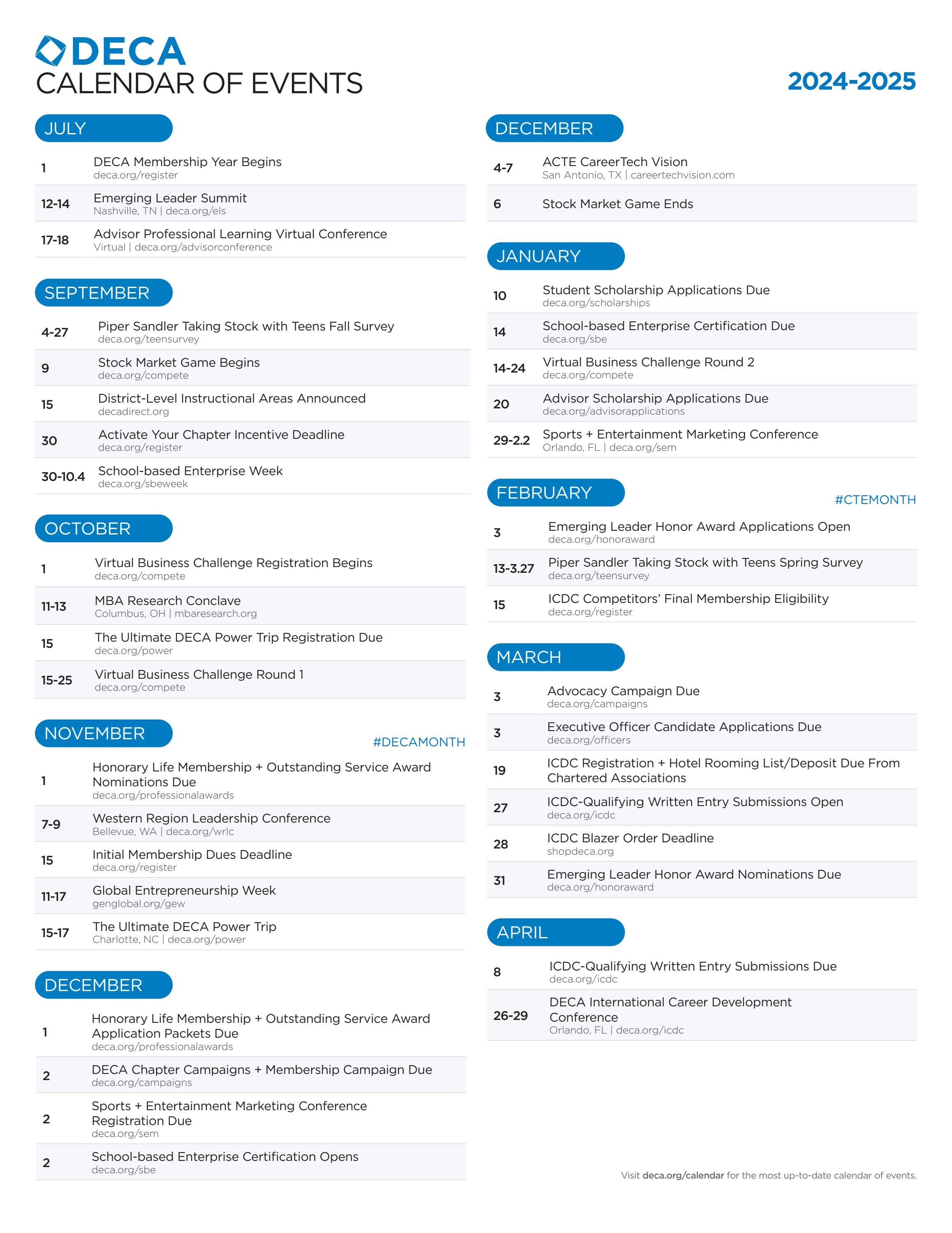 DECA Calendar of Events by DECA Inc. - Issuu