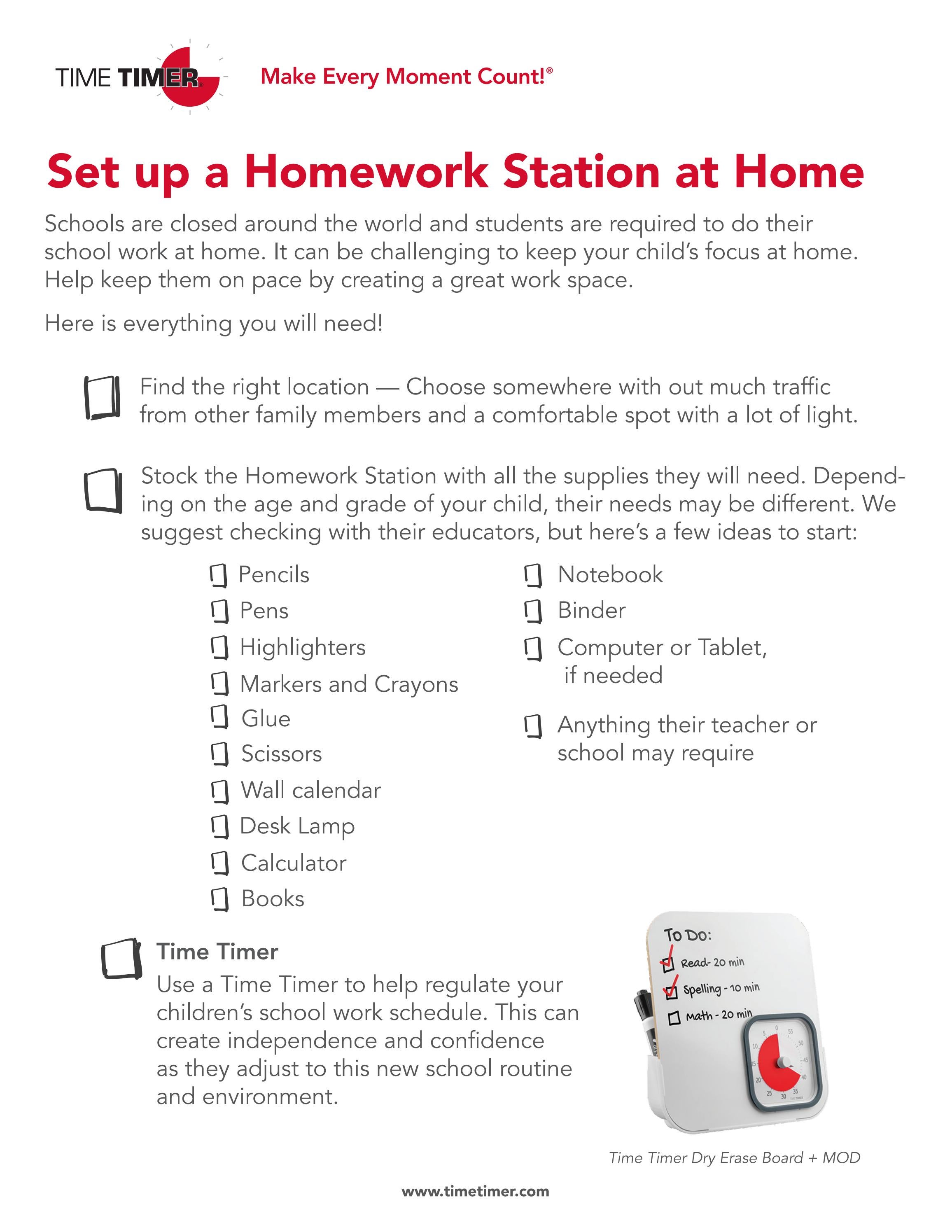 Time Timer Homework Station Checklist by Time Timer - Issuu
