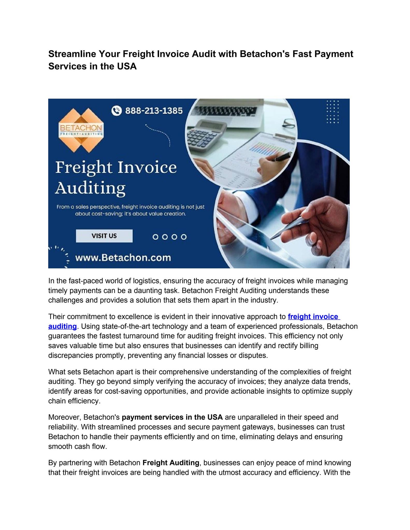 Streamline Your Freight Invoice Audit with Betachon's Fast Payment ...
