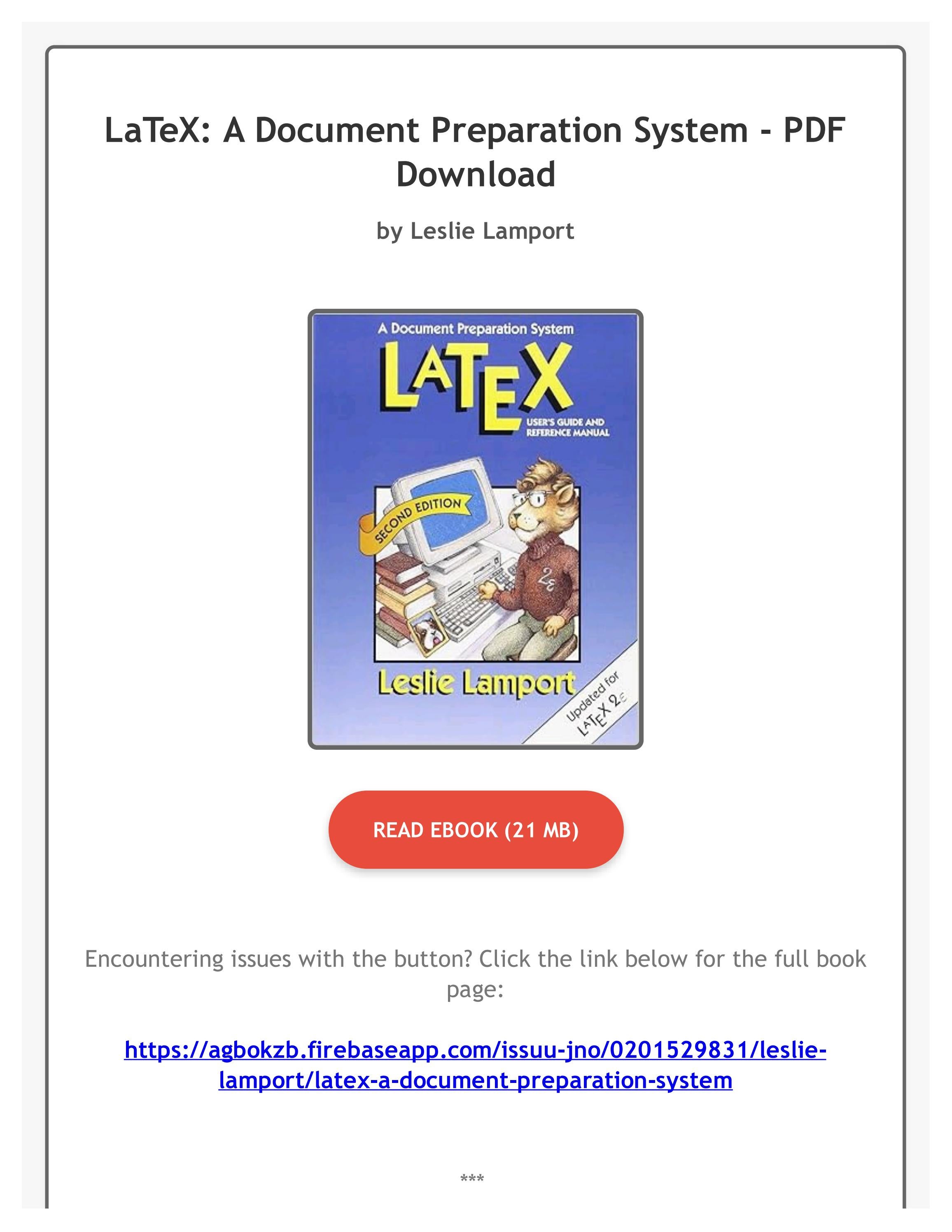 Ebook Free Latex: A Document Preparation System By Leslie Lamport By