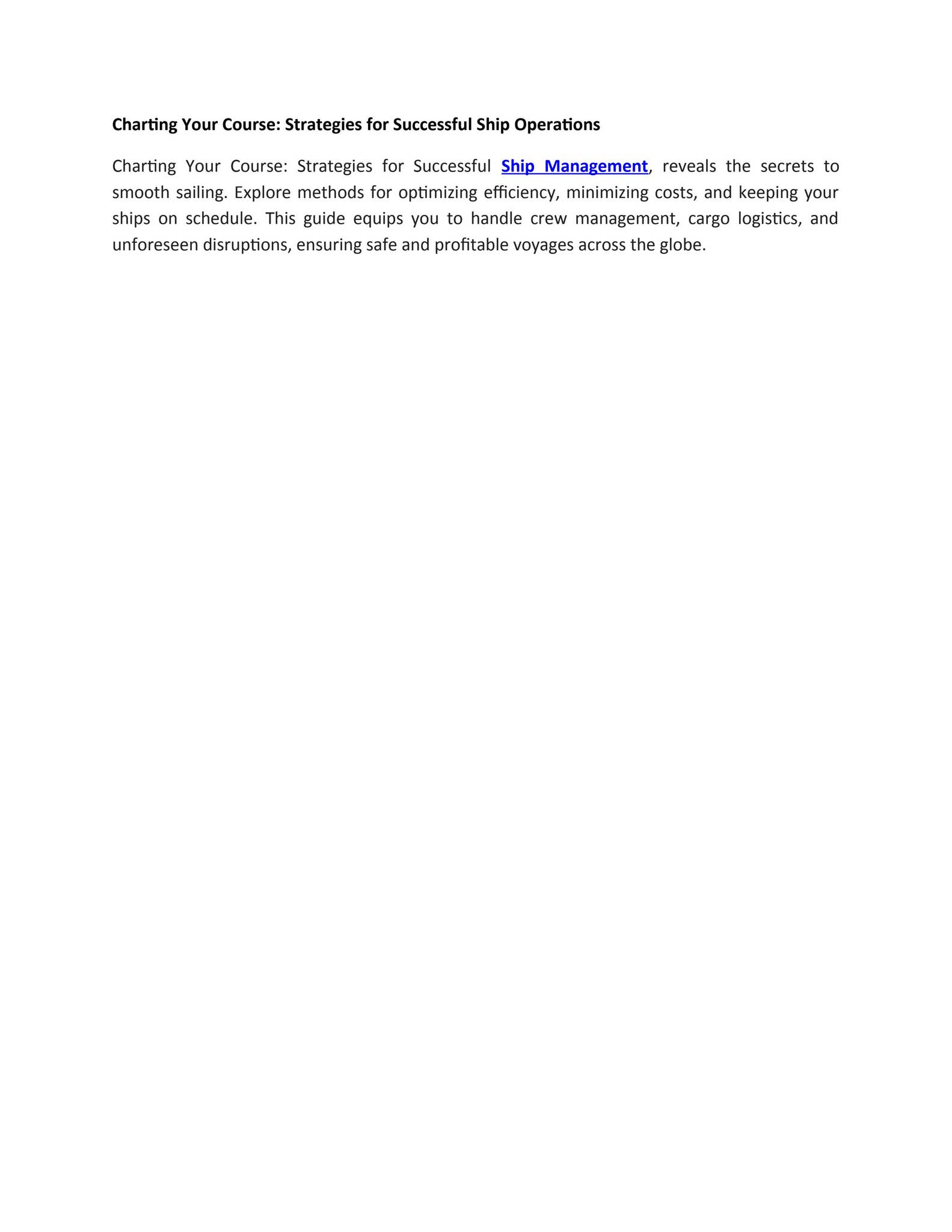 Charting Your Course: Strategies for Successful Ship Operations by ...