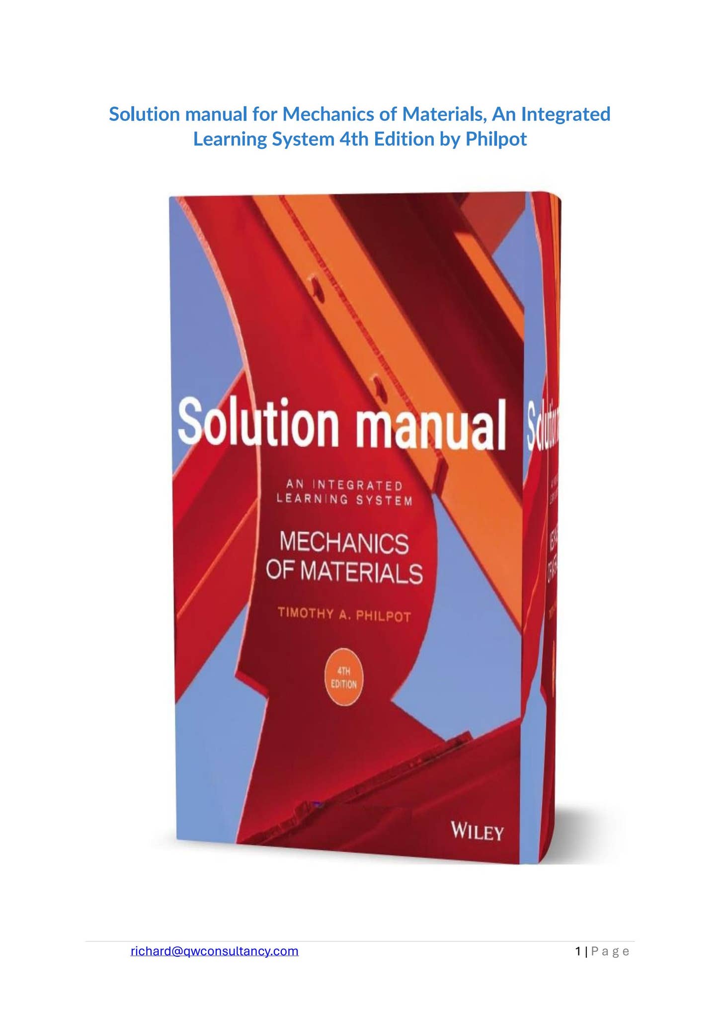 Solution manual for Mechanics of Materials, An Integrated Learning ...
