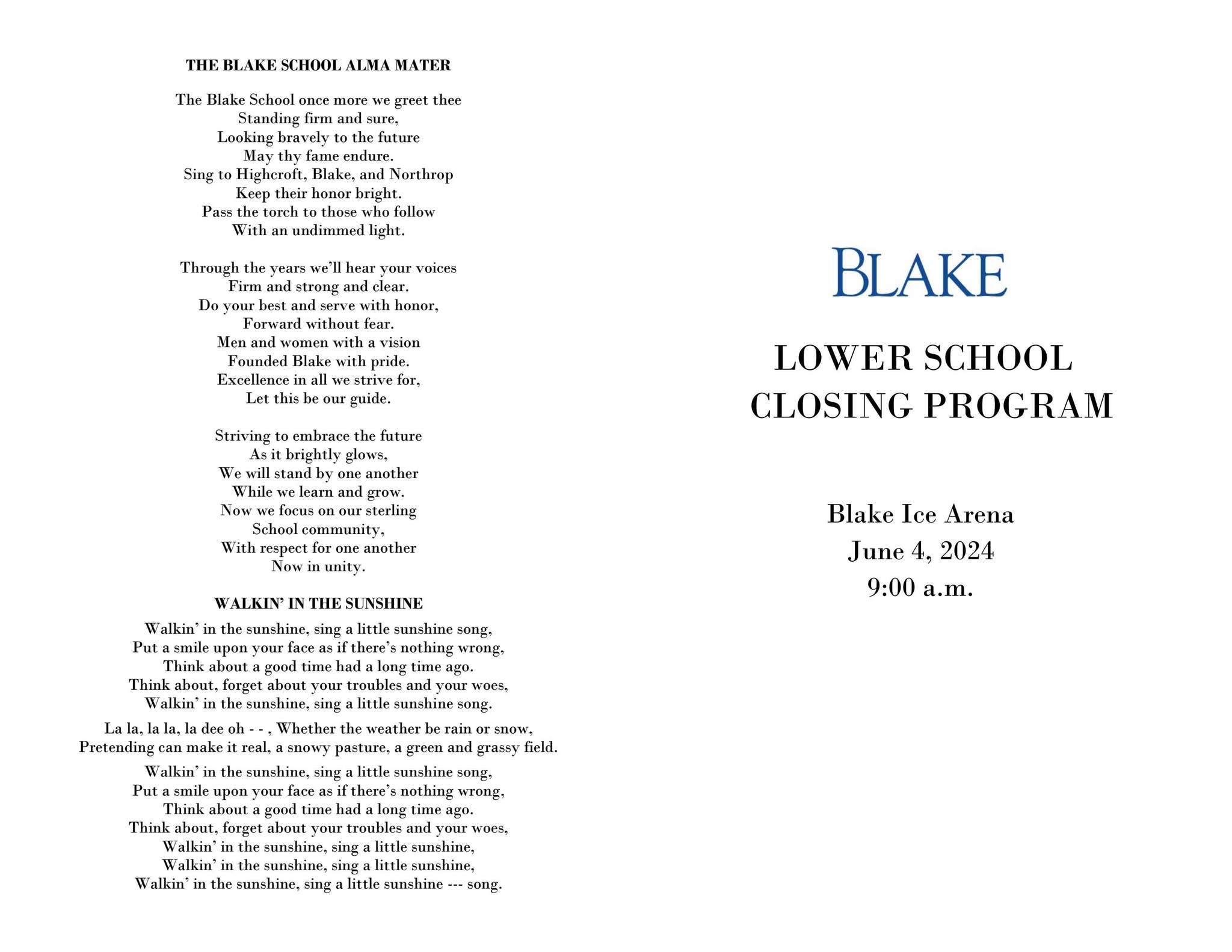 Lower School Closing 2024 Program by The Blake School - Issuu