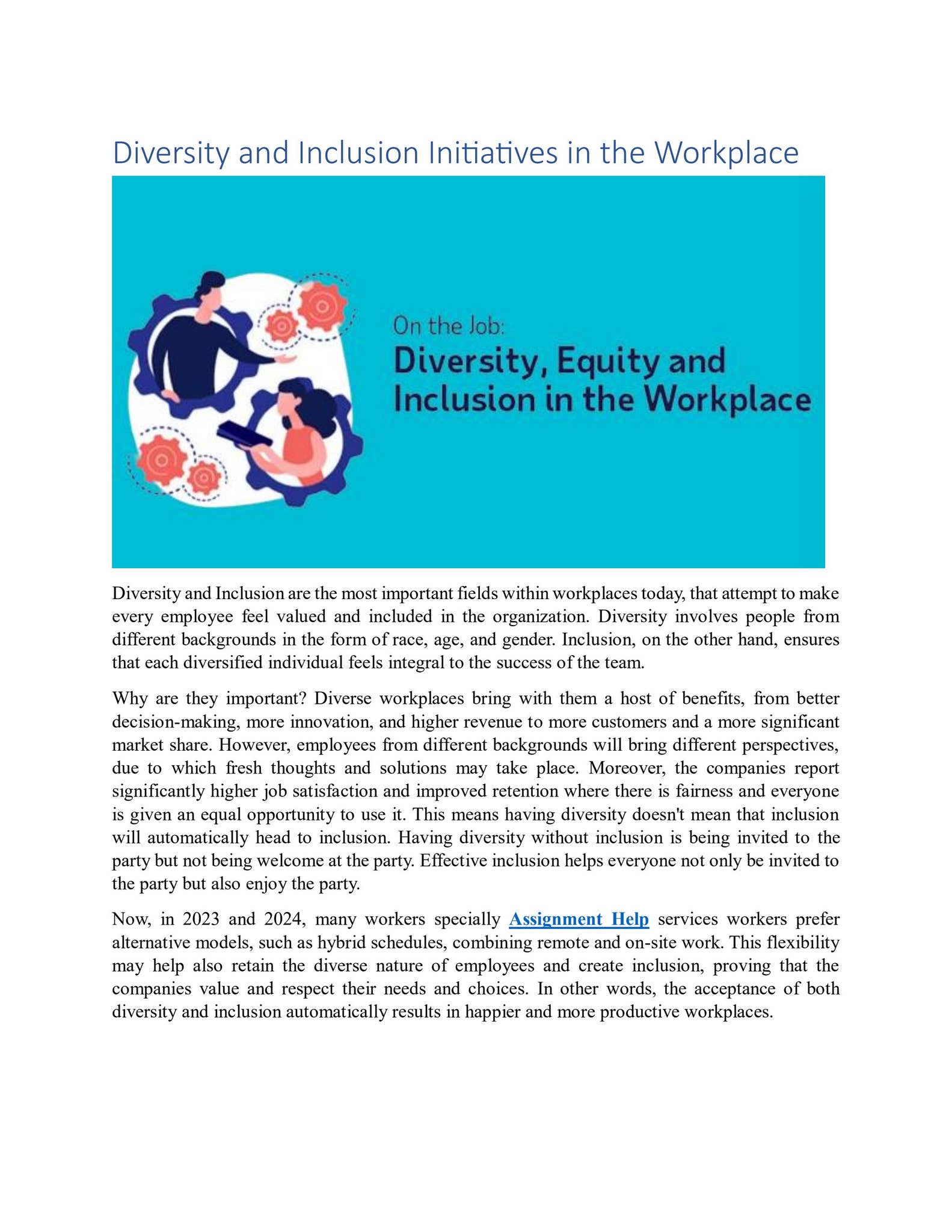 Diversity and Inclusion Initiatives in the Workplace by CIPD Assignment ...