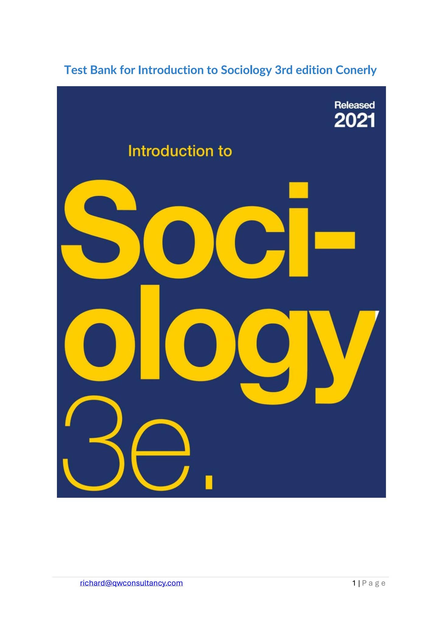 Test Bank for Introduction to Sociology 3rd edition Conerly by Ace Test ...