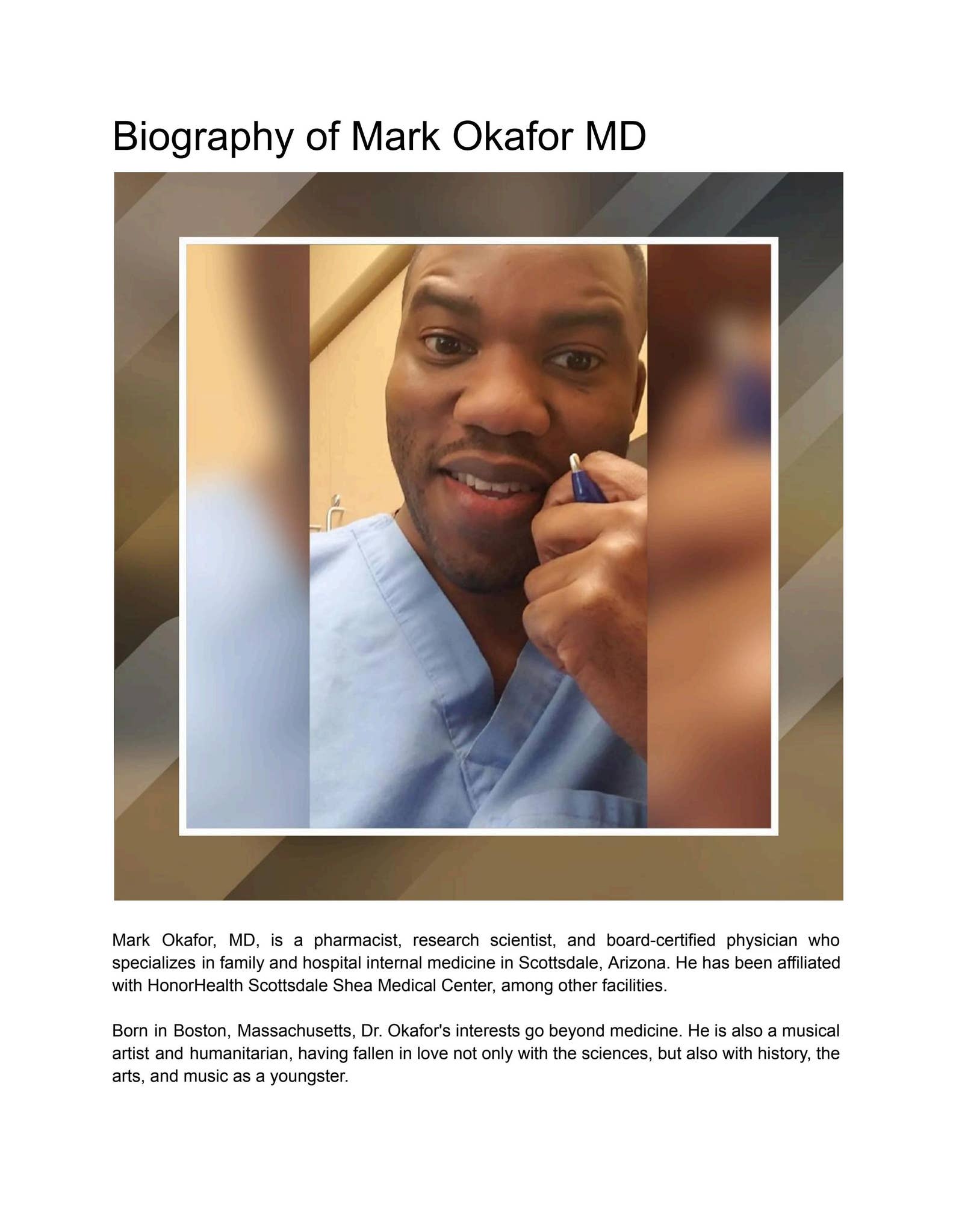 Biography of Mark Okafor MD by Mark Okafor MD - Issuu