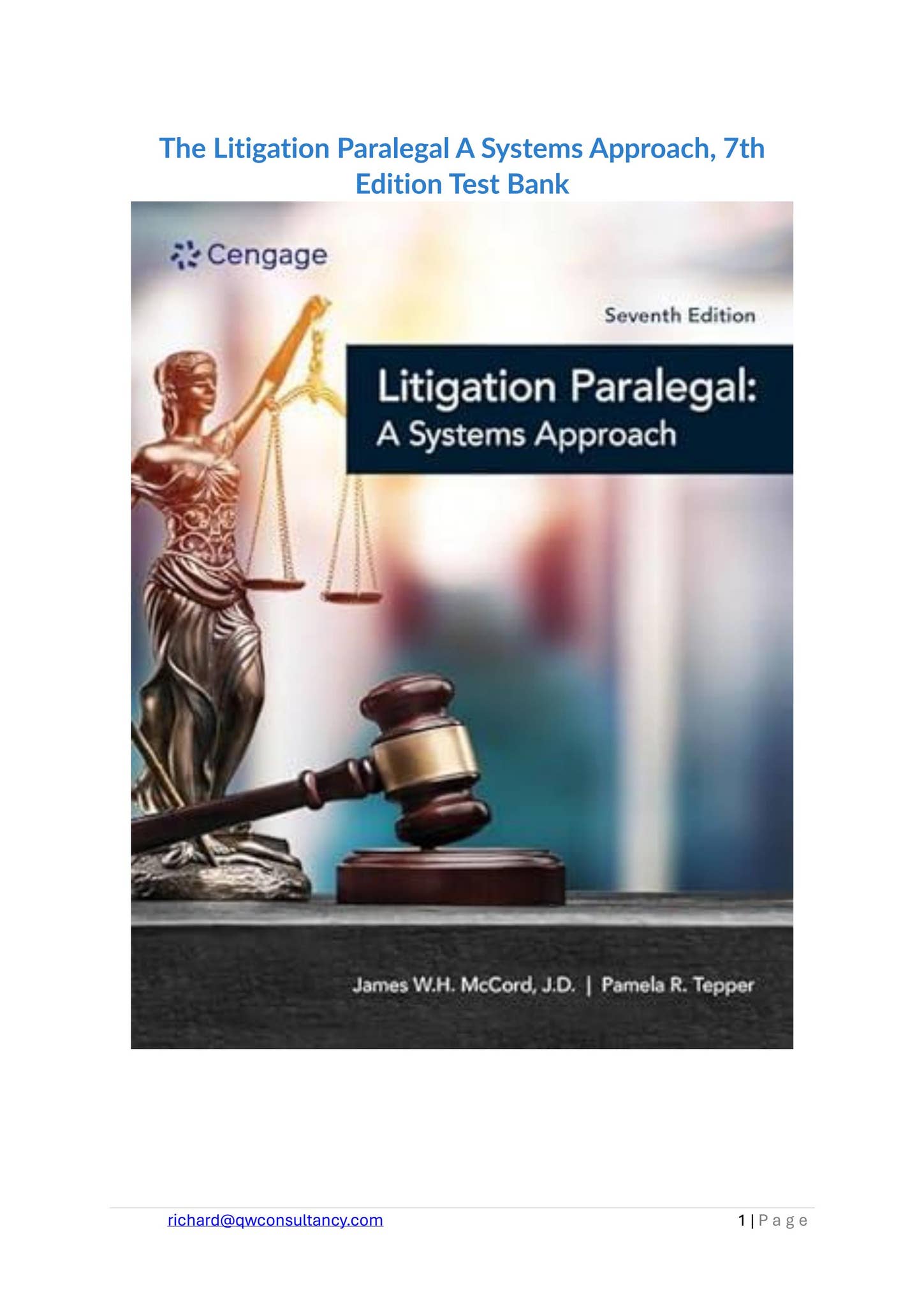The Litigation Paralegal A Systems Approach, 7th Edition Test Bank by ...