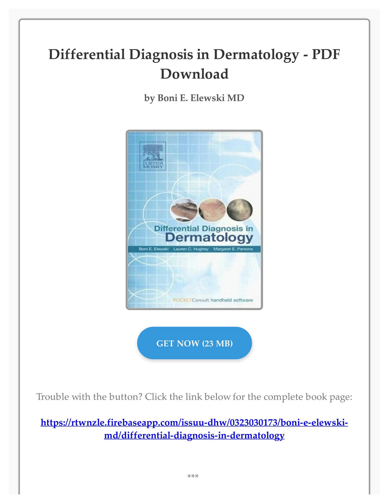 PDF eBOOK Differential Diagnosis in Dermatology by Boni E. Elewski MD ...