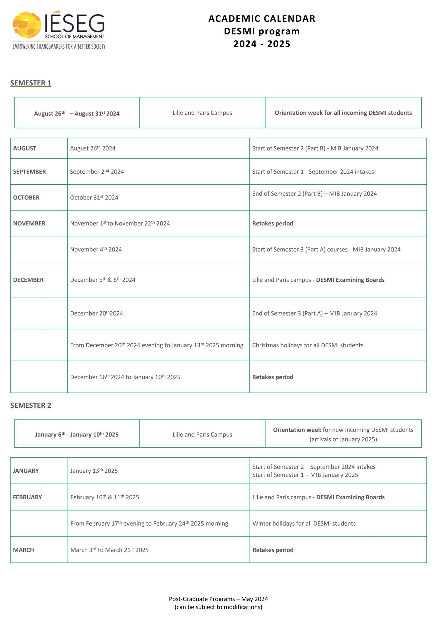 PGP Academic Calendar 2024-2025 by IÉSEG - Issuu